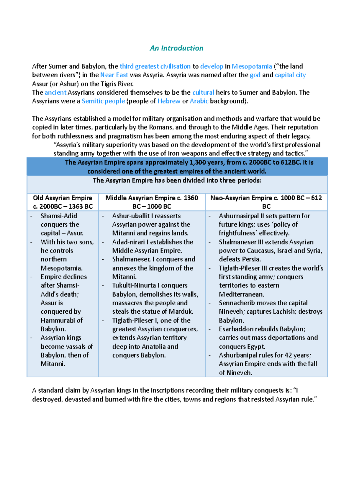 Ancient assyria notes - An Introduction After Sumer and Babylon, the ...