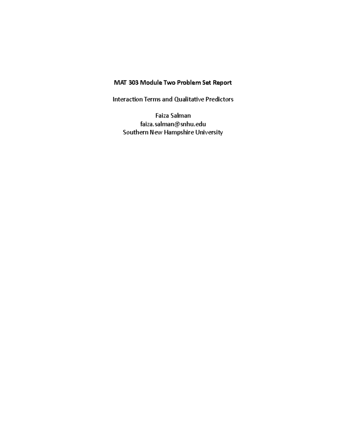 MAT 303 Module Two Problem Set Report - MAT 303 Module Two Problem Set ...