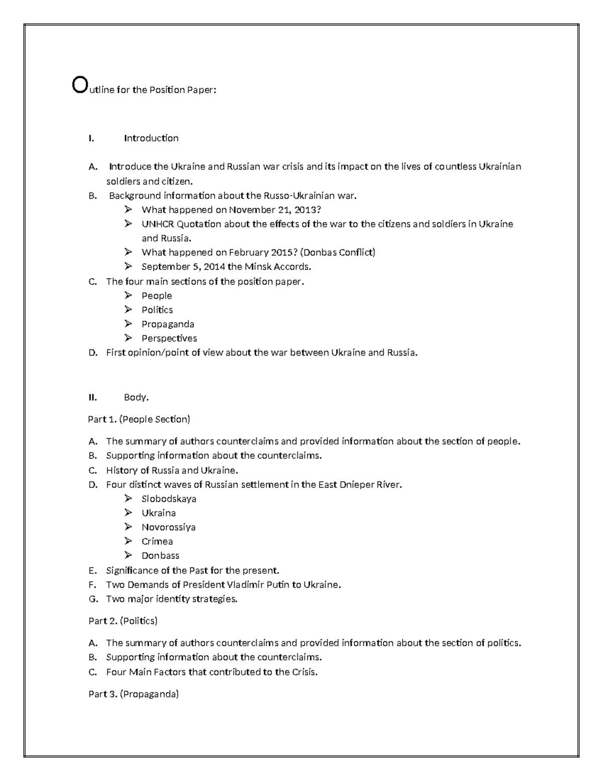 Outline for the Position Paper - Introduction A. Introduce the Ukraine ...