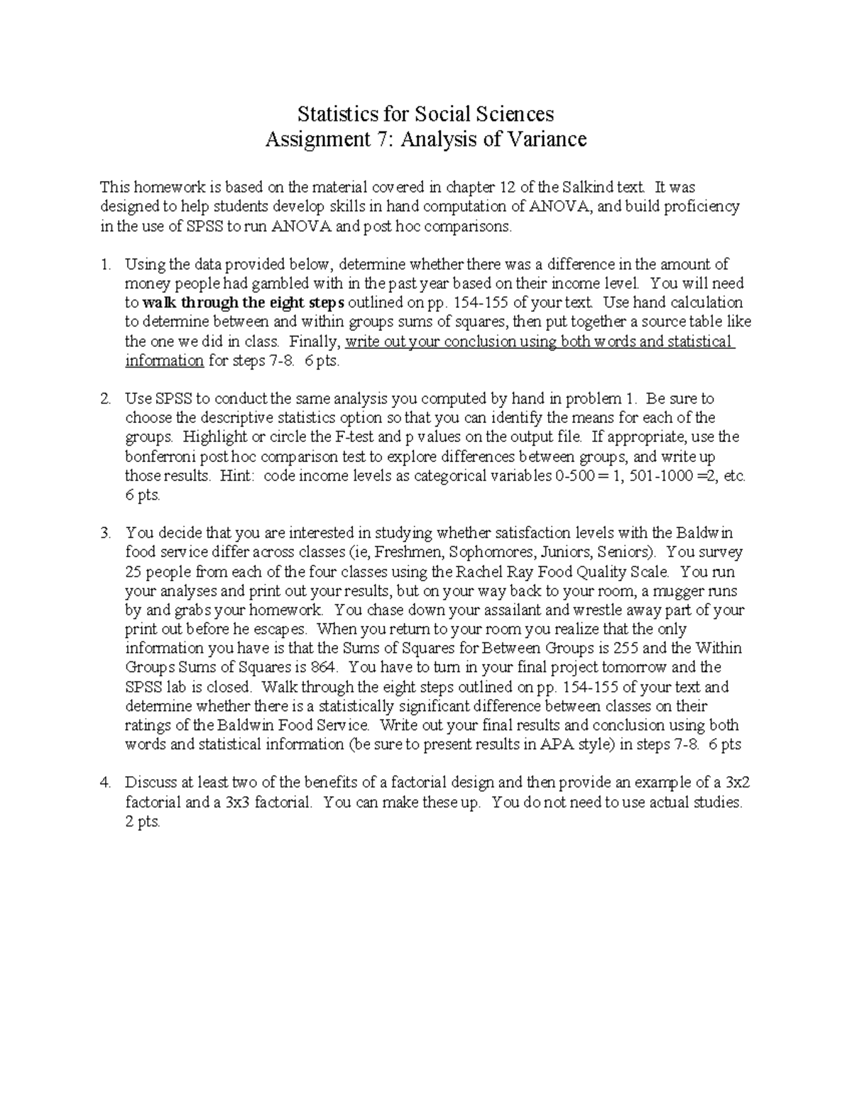 Assignment 7 Analysis of Variance - Statistics for Social Sciences Assignment 7: Analysis of ...