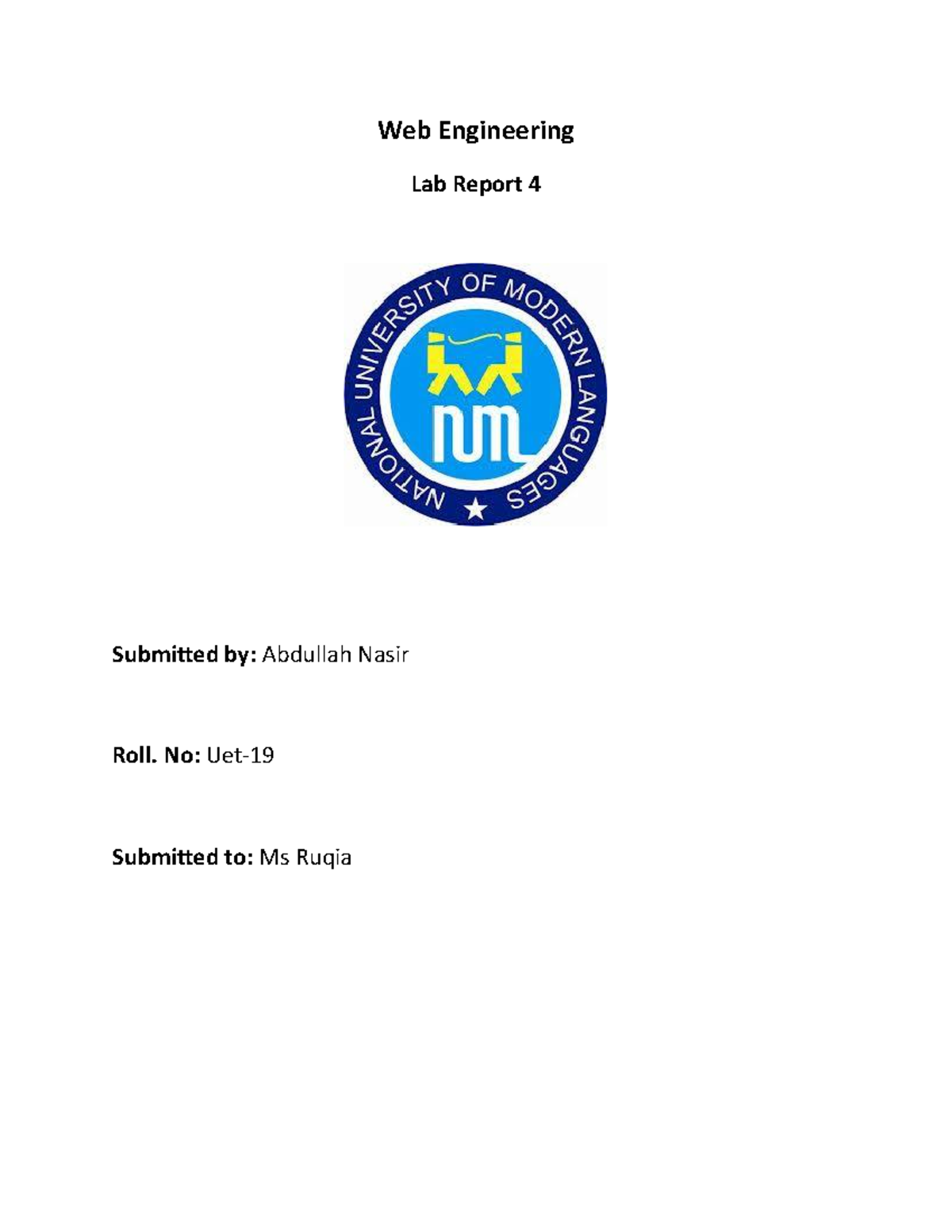 Web Lab Report 4 - Assignment of web engineering - Web Engineering Lab Report 4 Submitted by ...