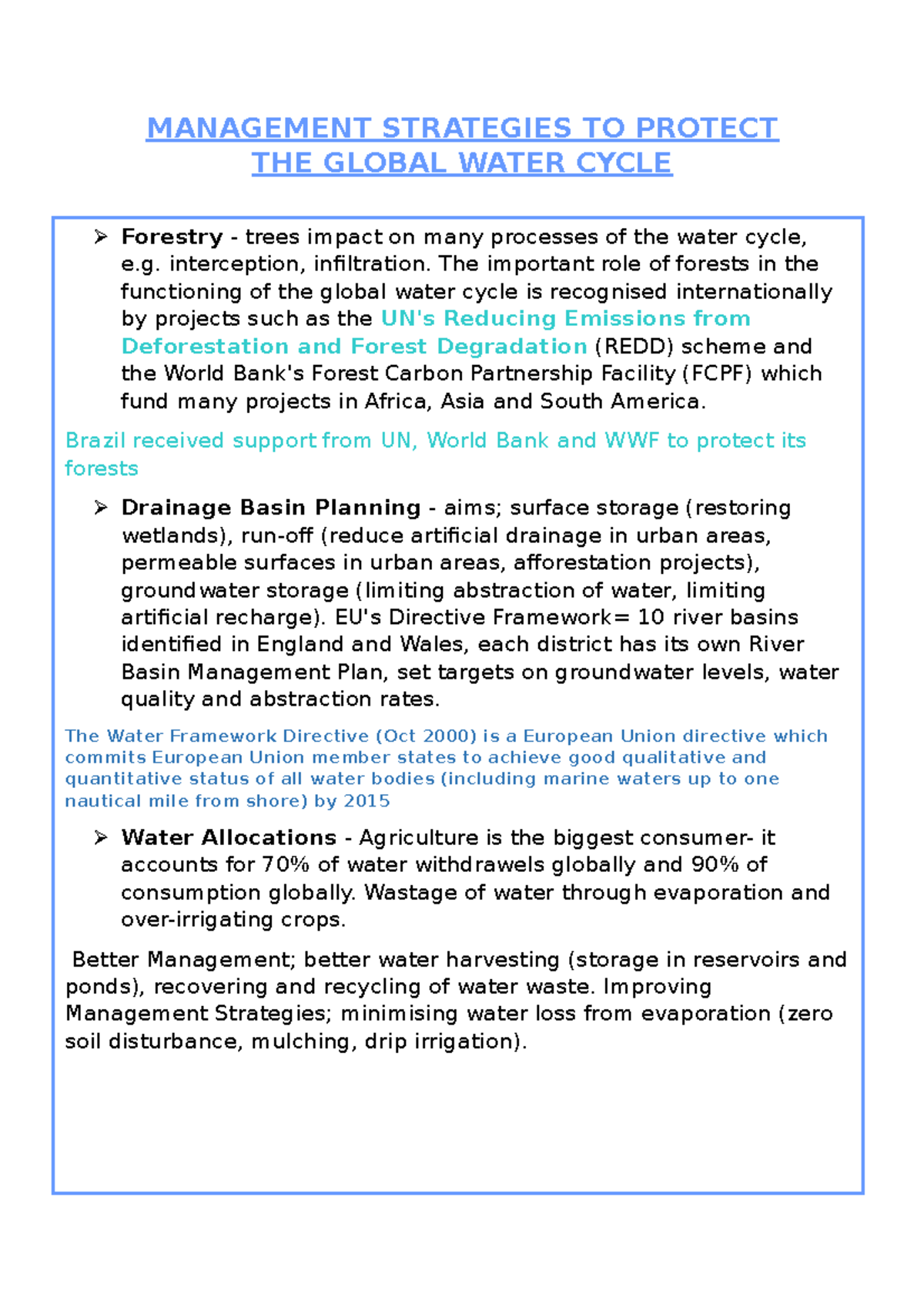 Management Strategies TO Protect THE Global Water Cycle - MANAGEMENT ...