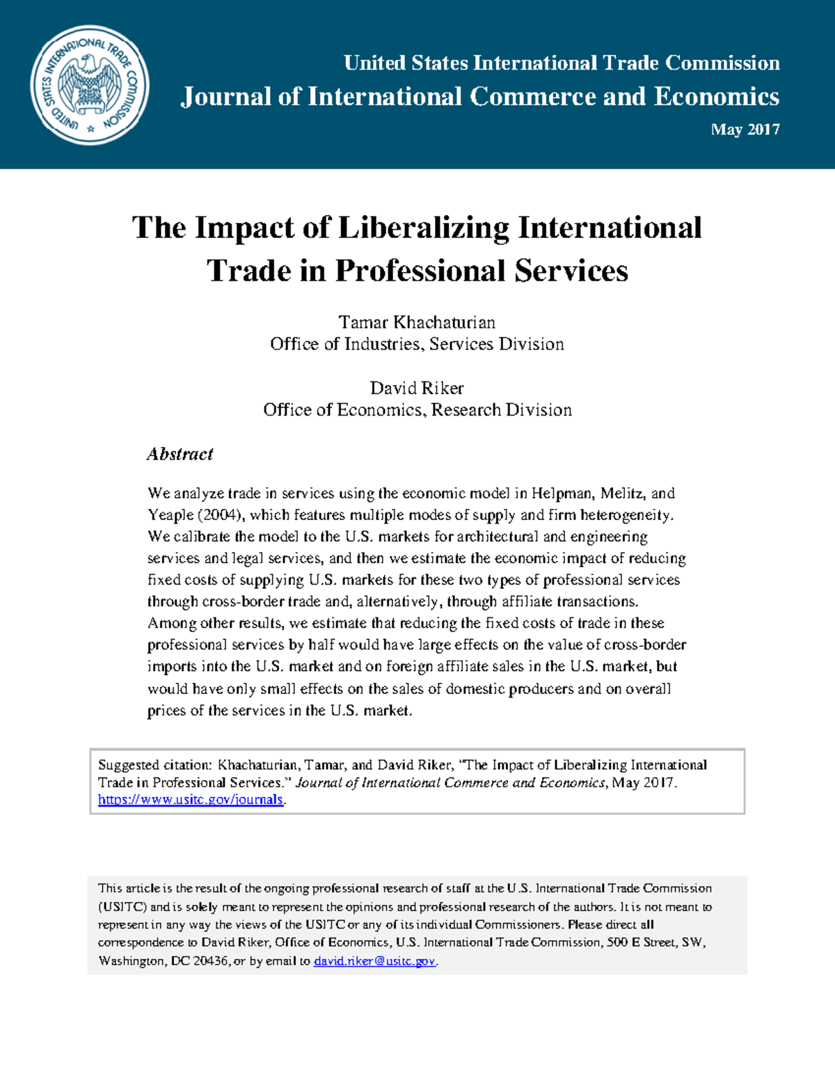The impact of liberalizing international trade in professional services ...