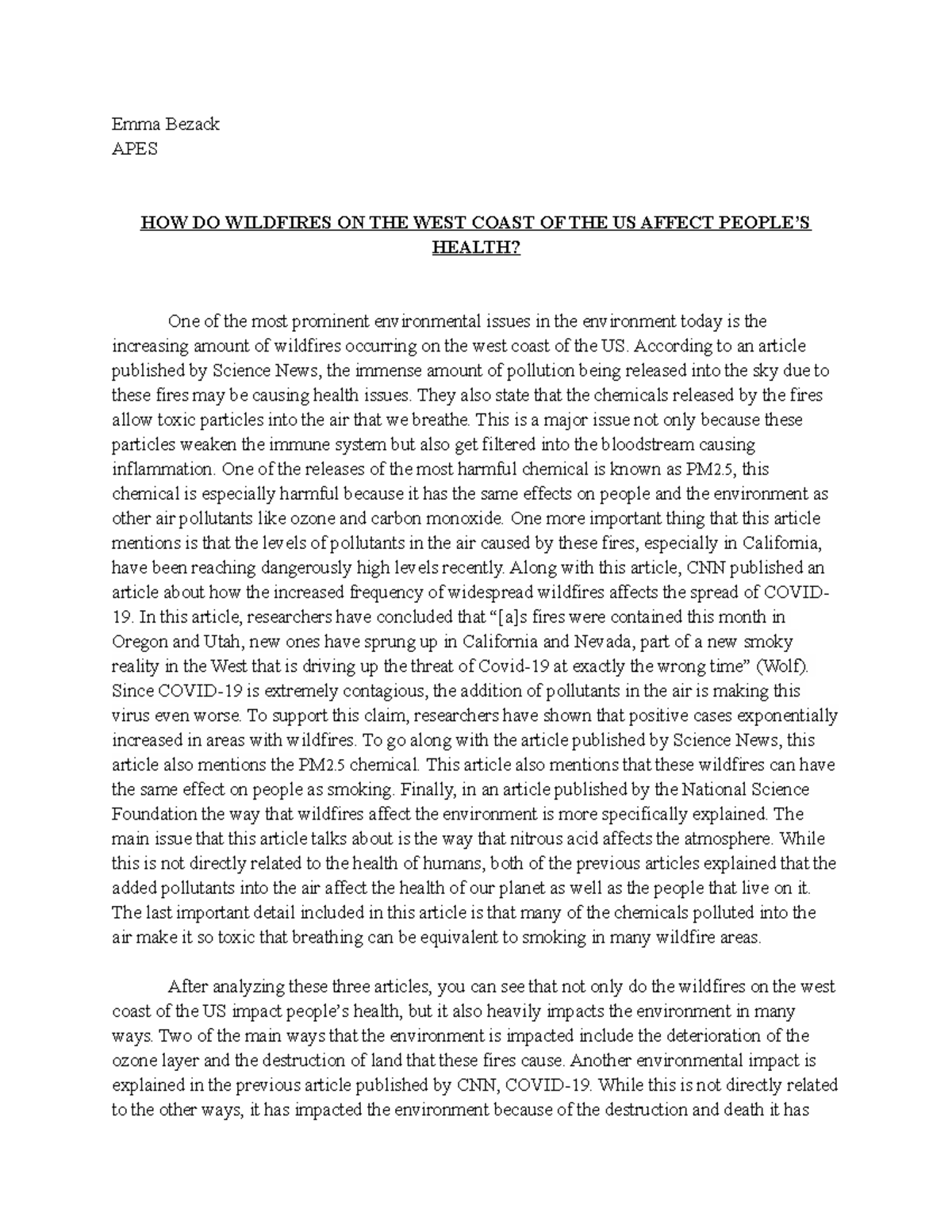 APES- Summer Assignment #1 CE - Emma Bezack APES HOW DO WILDFIRES ON ...