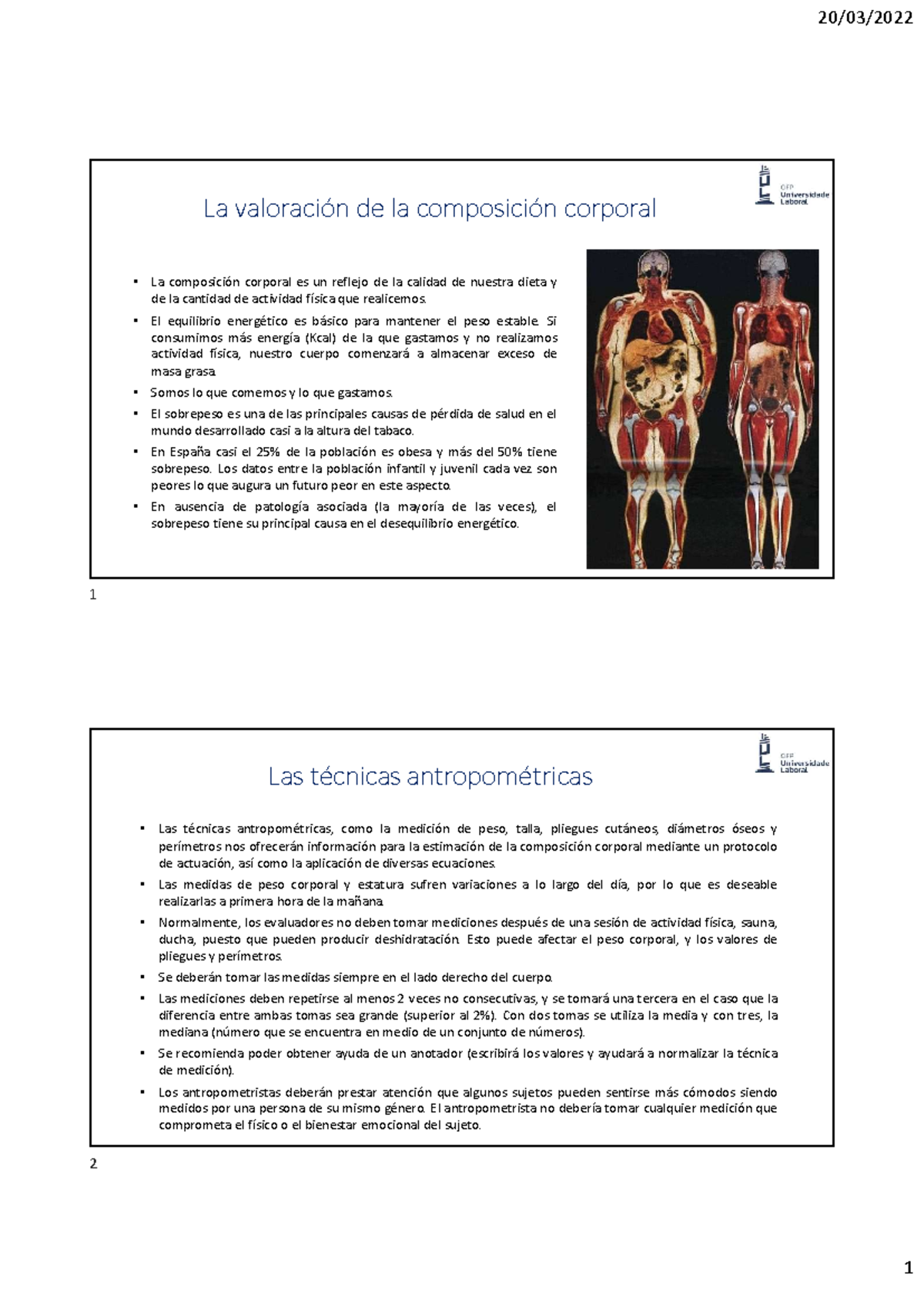 Composición corporal - ...... - La valoración de la composición ...