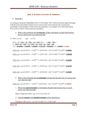 BUSN 230 Chapter 6 Exercises Solution - σ Chapter 6 Exercises Solution ...