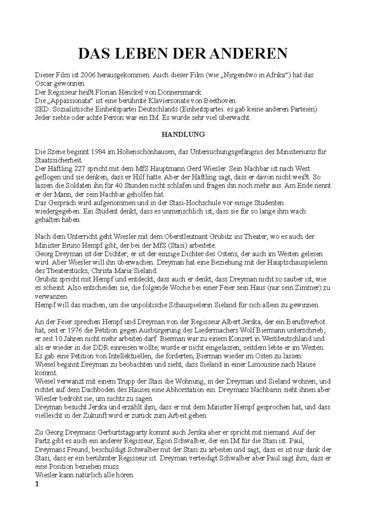 DAS Leben DER Anderen - DAS LEBEN DER ANDEREN Dieser Film ist 2006 ...