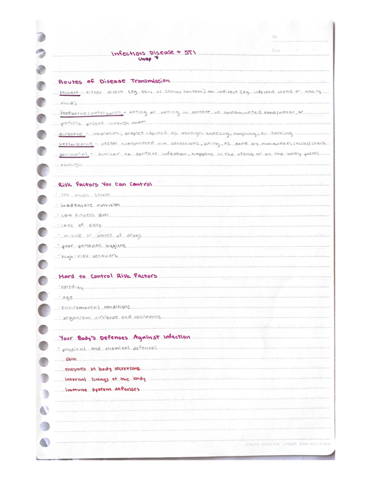 Chapter 7 - Infectious Disease + STI pg.1 - HLHSCI-100 - Studocu