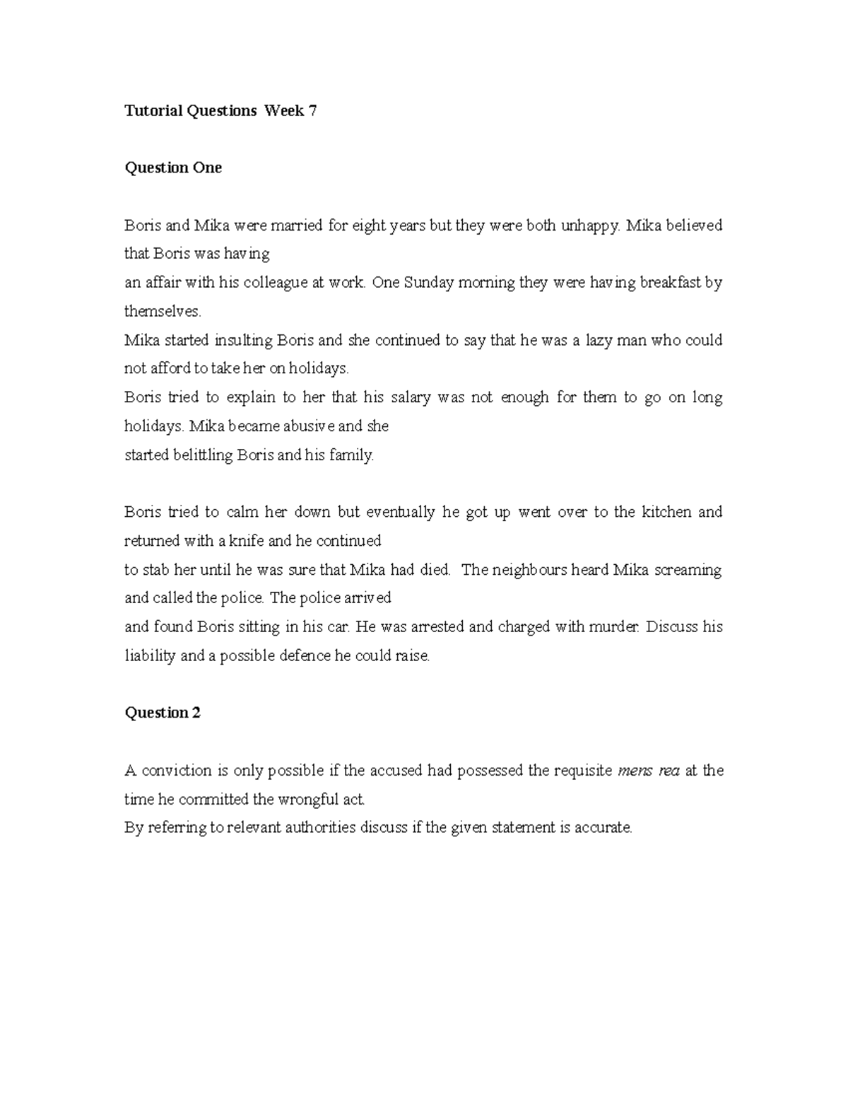 384510 Tutorial Questions 7 - Tutorial Questions Week 7 Question One ...