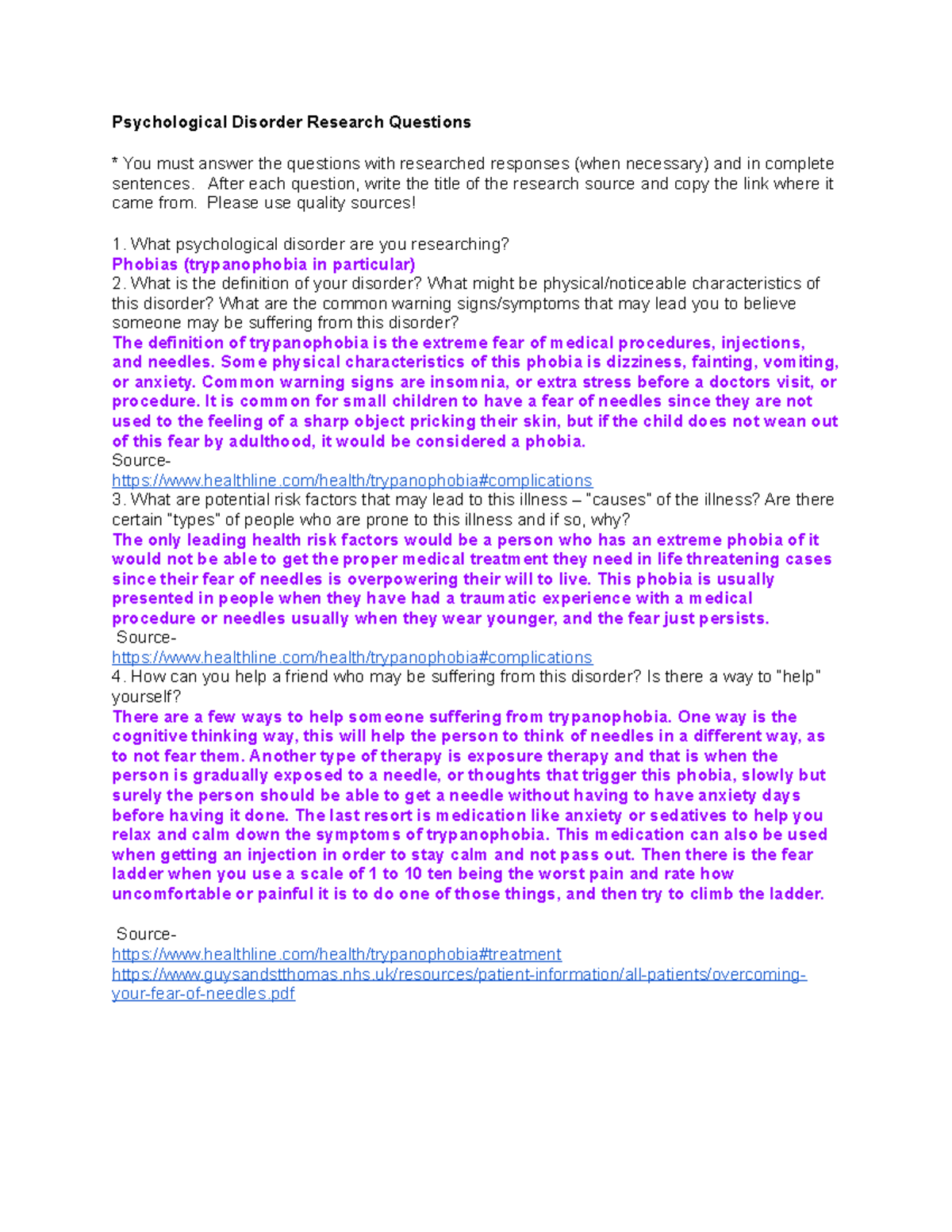 Psych worksheet - Unit 3 (handmade not teacher handout) - Psychological ...