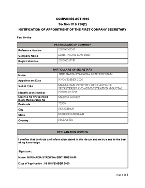 Section 27 ( Nadia& Aqilah) - Page 1 of 2 COMPANIES ACT 2016 Section 27 ...