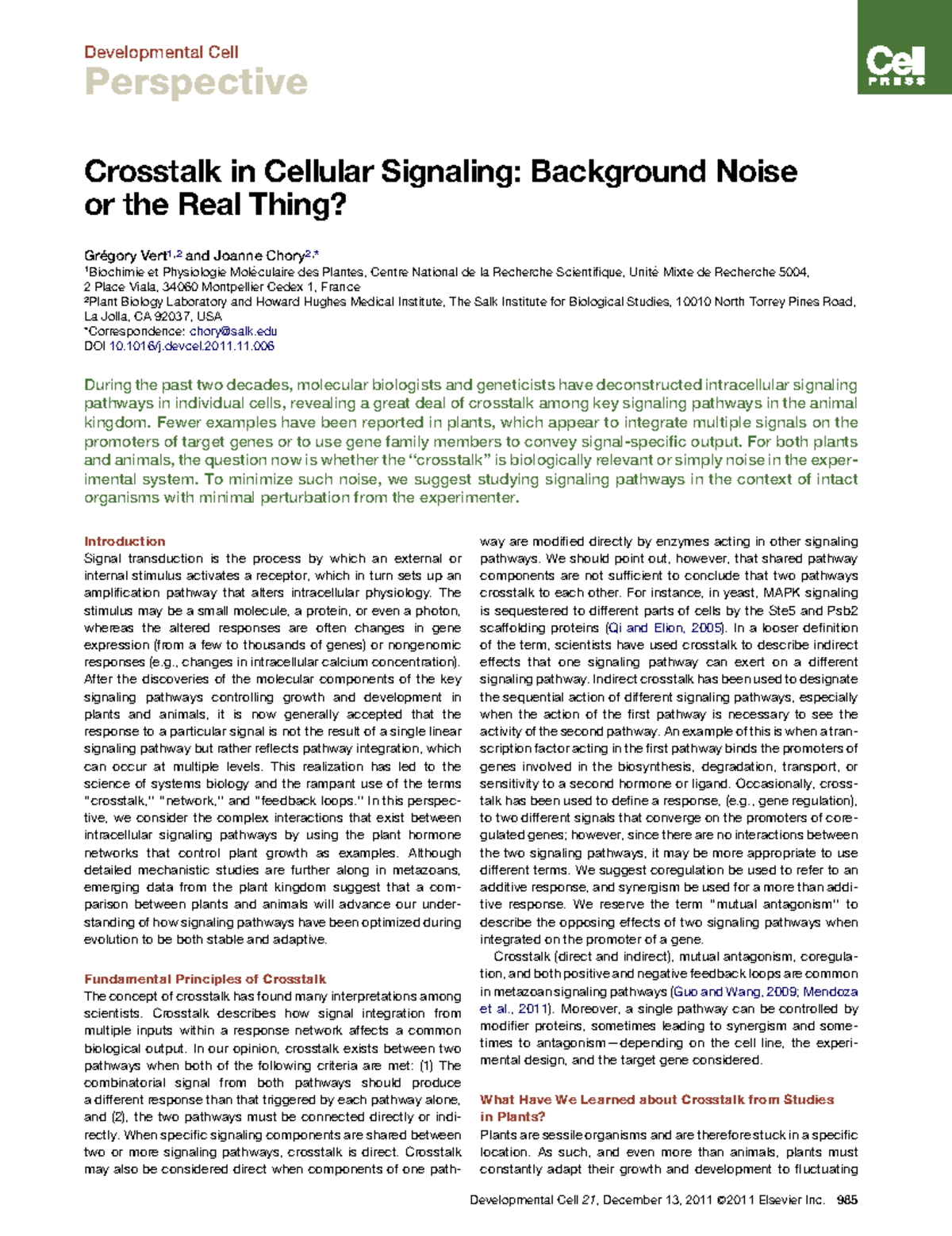 Crosstalk In Cellular Signaling Perspective Crosstalk In Cellular Signaling Background Noise