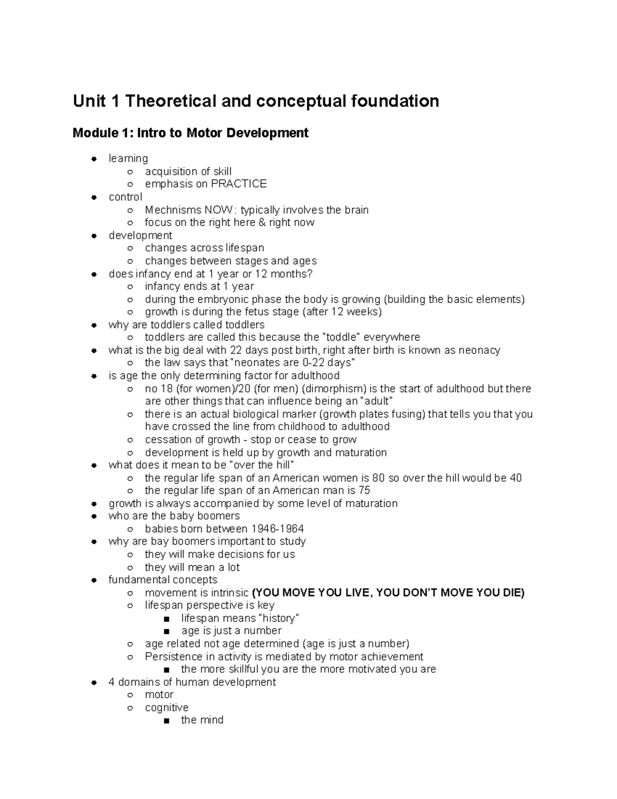 Motor development unit 1 - Unit 1 Theoretical and conceptual foundation Module 1: Intro to Motor ...