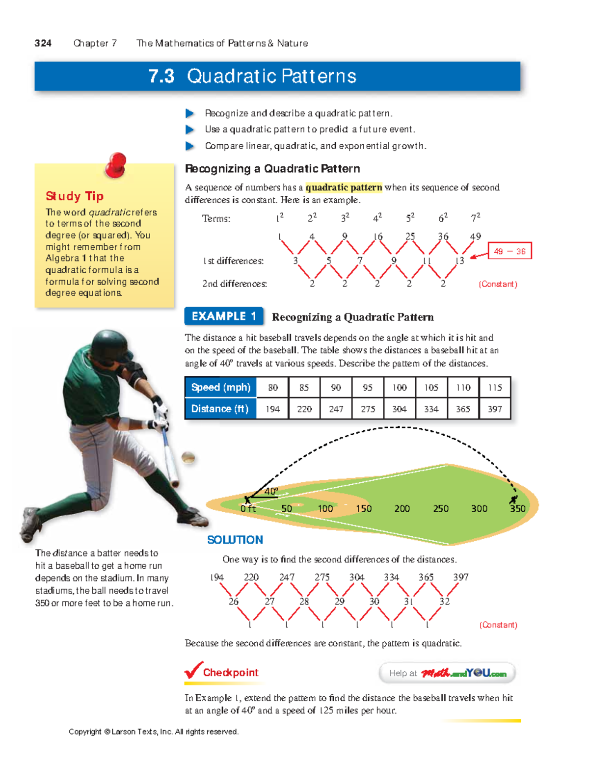 Topic 1c Quadratic Modeling - 7 Quadrat ic Pat t erns 324 Chapt er 7 ...