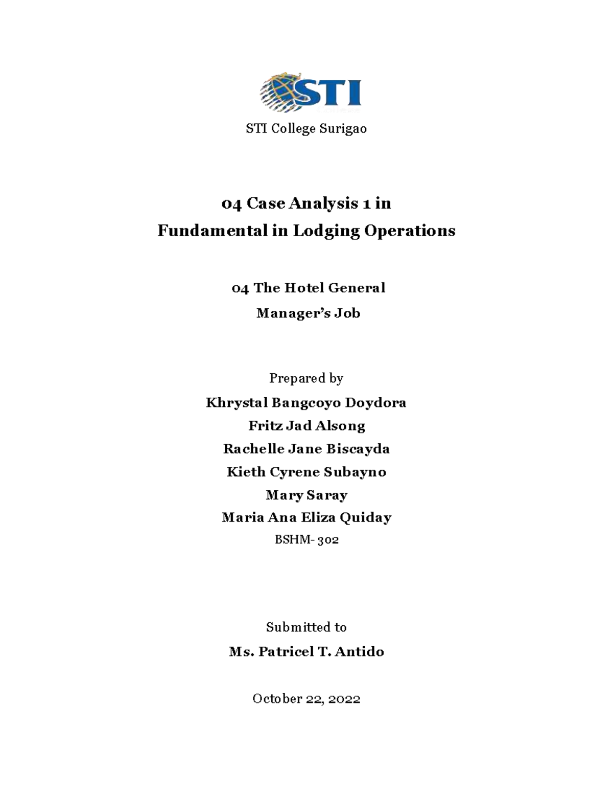 04 Case Analysis GR1-FLO - STI College Surigao 04 Case Analysis 1 in ...