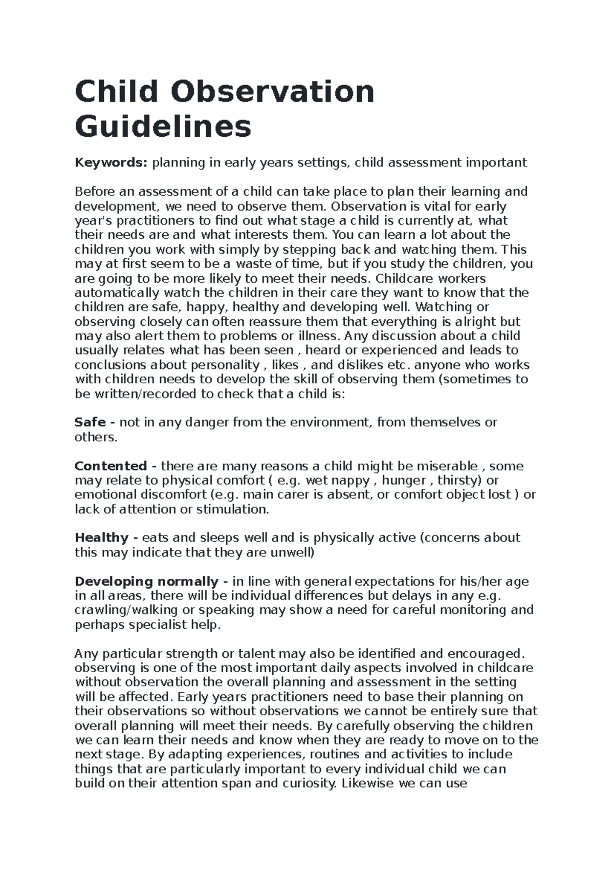 Child Observation Guidelines - Child Observation Guidelines Keywords ...