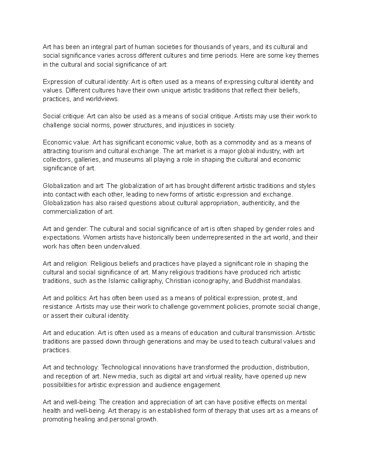 The cultural and social significance of art - Art has been an integral ...