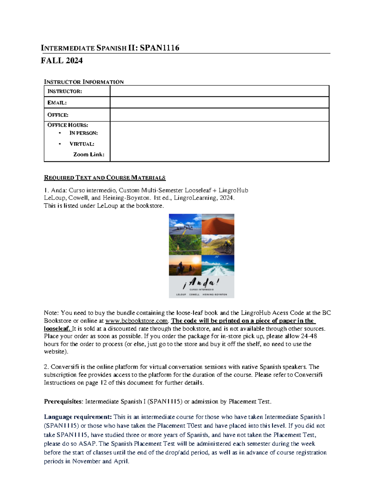SPAN1116 Syllabus Fall 2024 - INTERMEDIATE SPANISH II: SPAN FALL 2024 ...