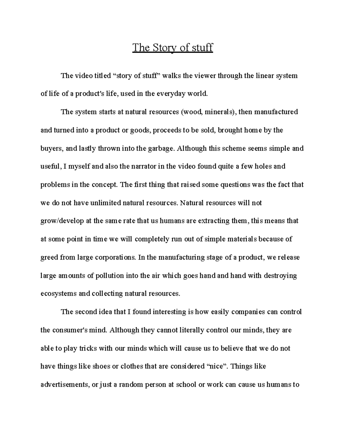 the story of stuff - The Story of stuff The video titled “story of ...