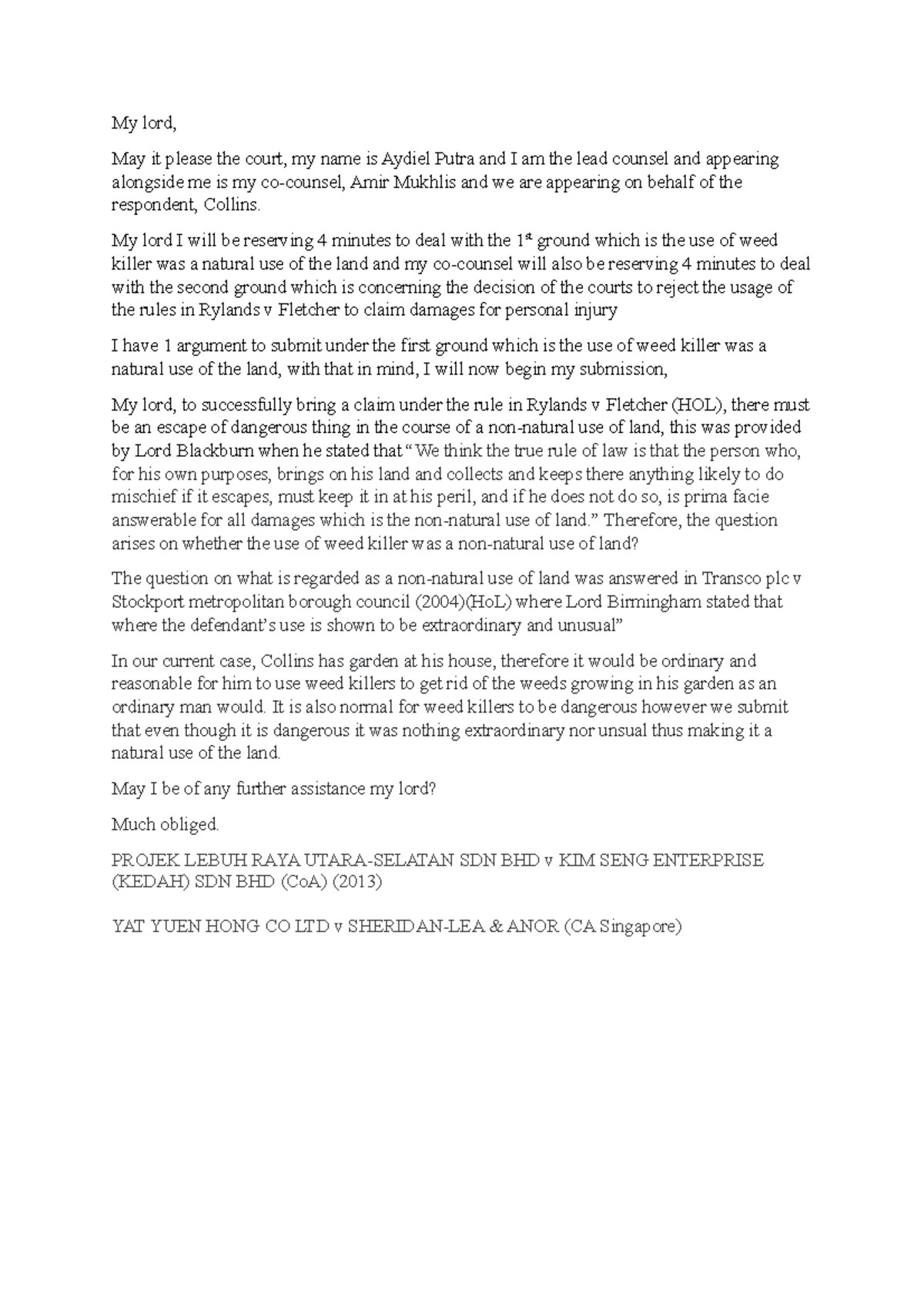 Moot script 2 - moot tuto - My lord, May it please the court, my name ...