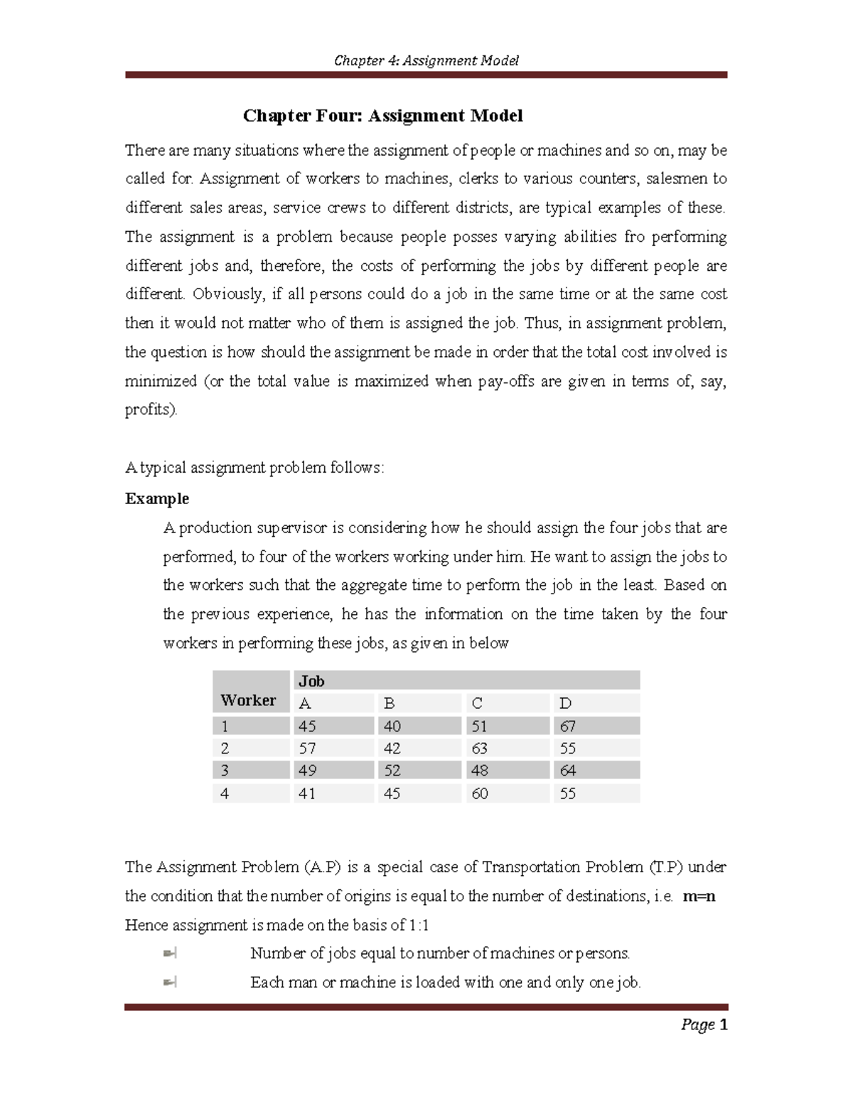 Chap 4-Assignment Model-Edited - Chapter Four: Assignment Model There ...