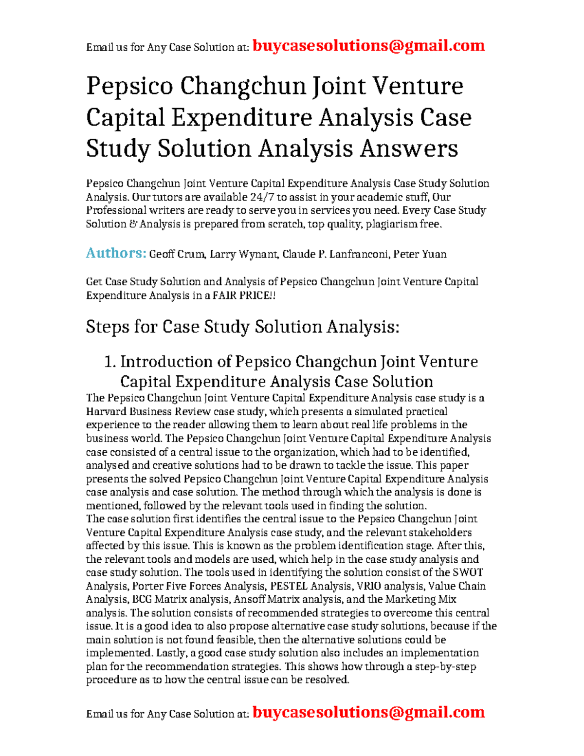 Case Solution Pepsico Changchun Joint Venture Capital Expenditure ...