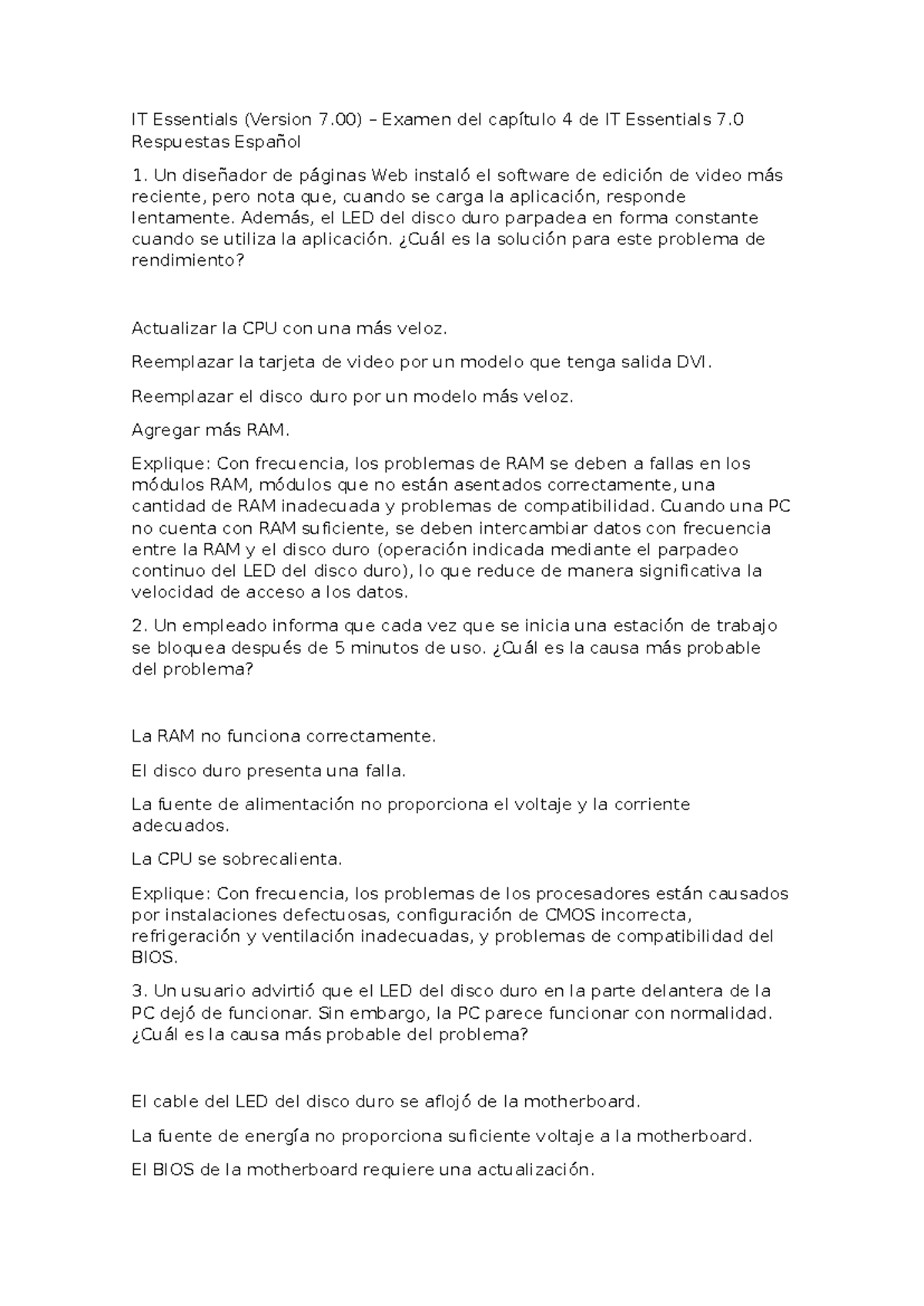 IT Essentials examen del capitulo 4 - IT Essentials (Version 7) – Examen del capítulo 4 de IT ...