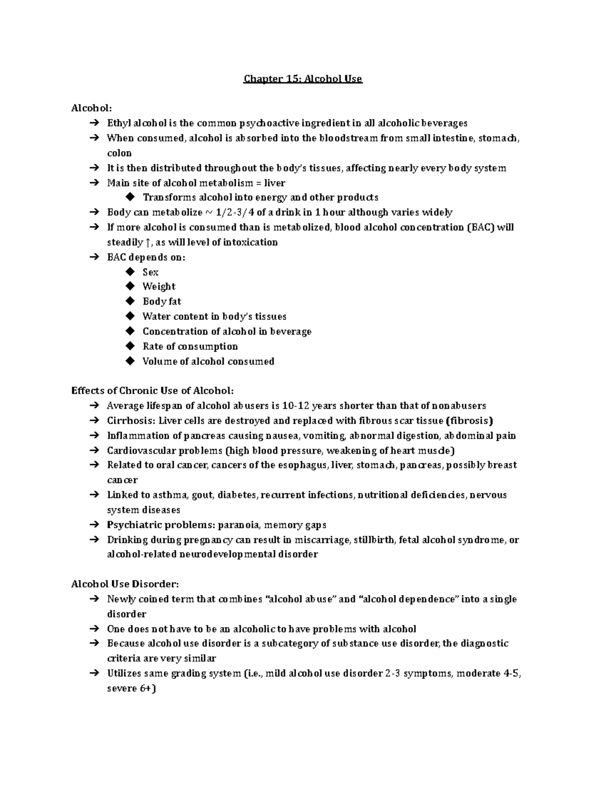 Lecture 13 - Alcohol Use - Chapter 15: Alcohol Use Alcohol: Ethyl ...