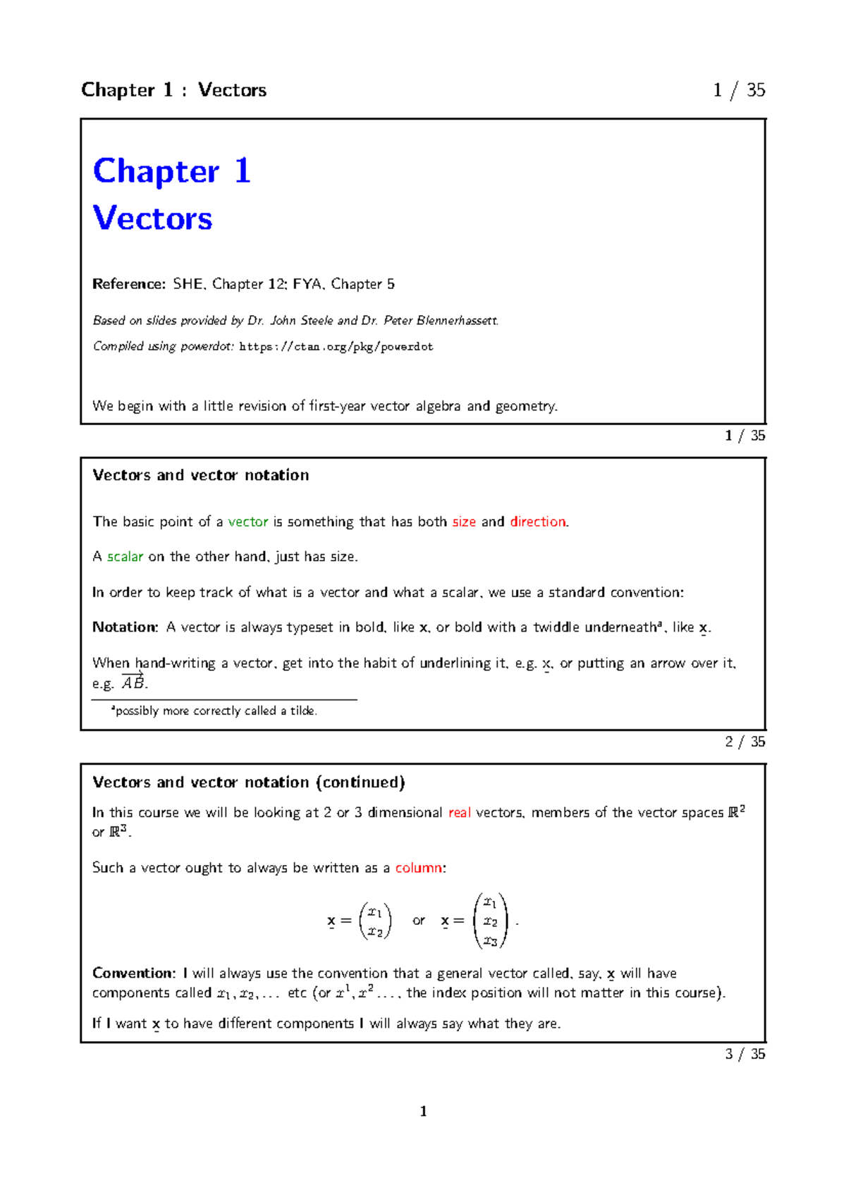 MATH2011 01 Vectors complete - Chapter 1 : Vectors 1 / 35 Chapter 1 Vectors Reference: SHE ...