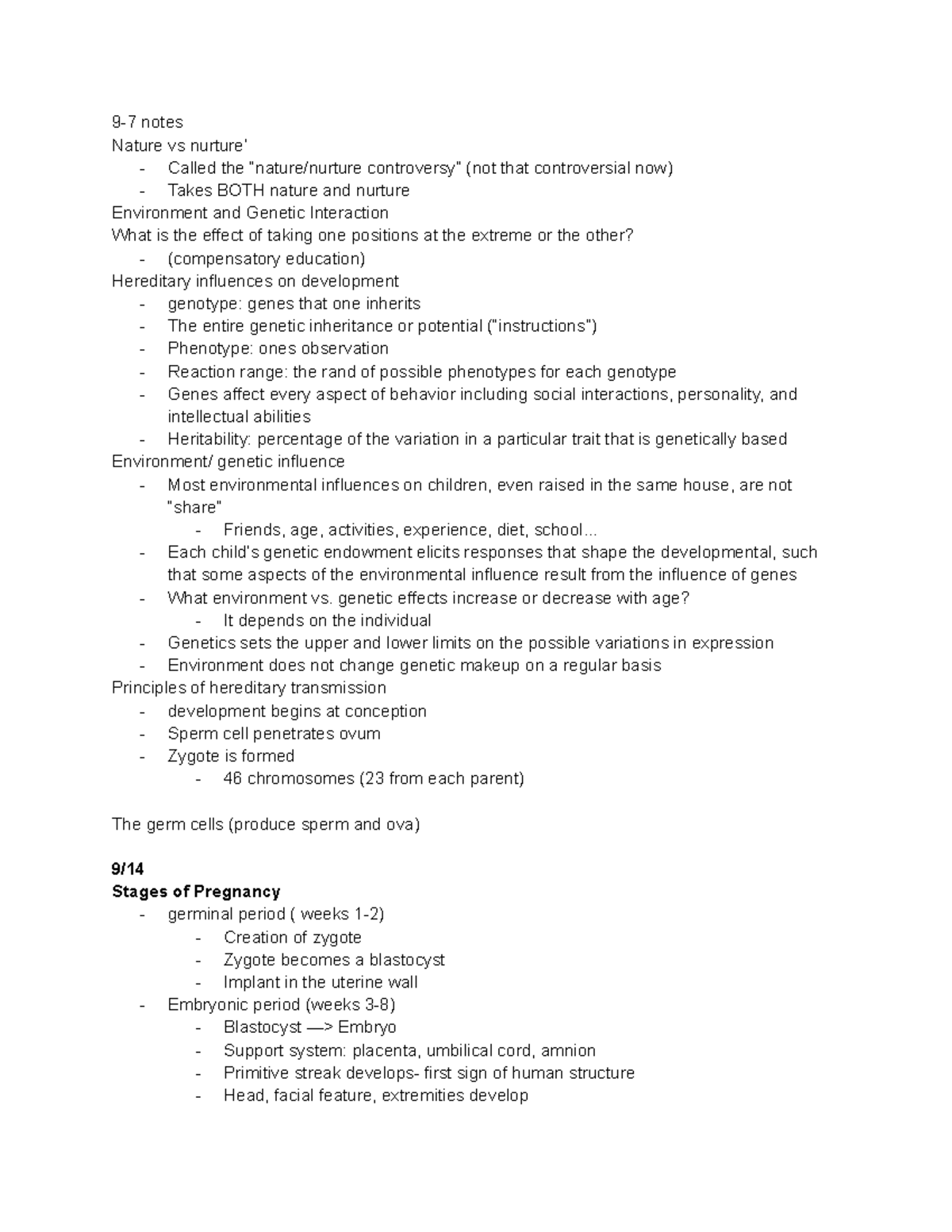 Child Development- Nature vs Nurture - 9-7 notes Nature vs nurture ...