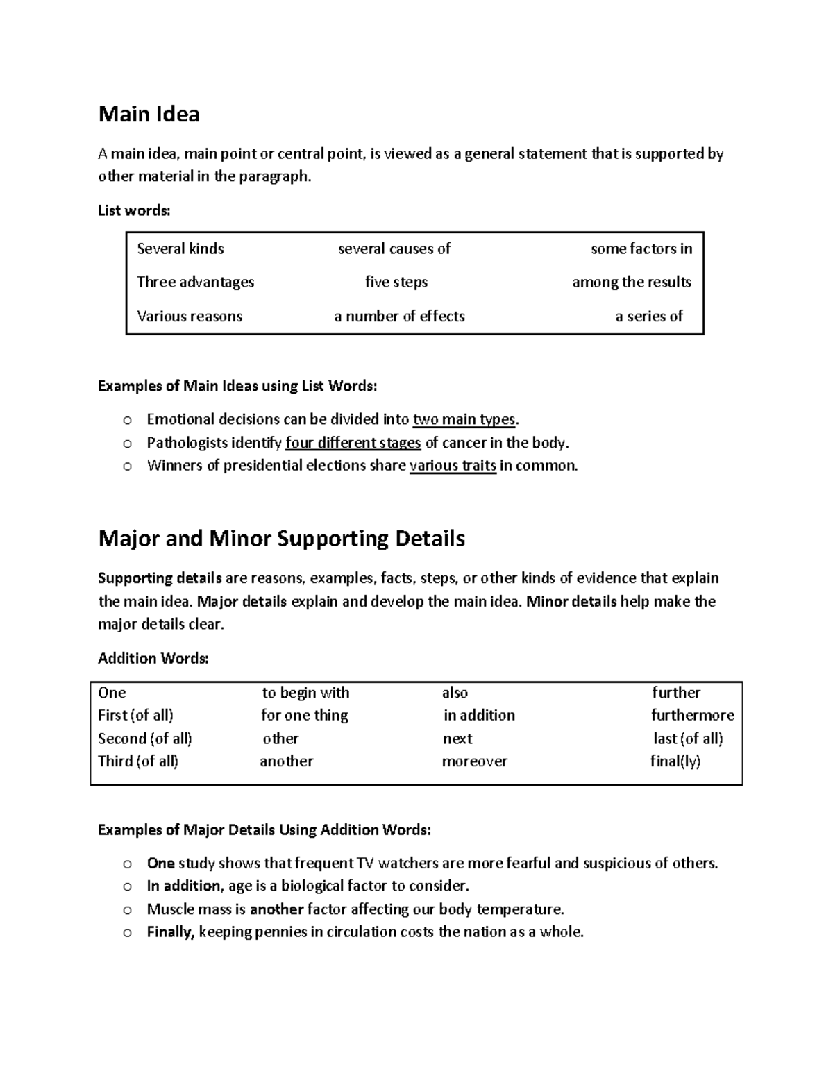 English reading training Main Idea A Main Idea Main Point Or Central