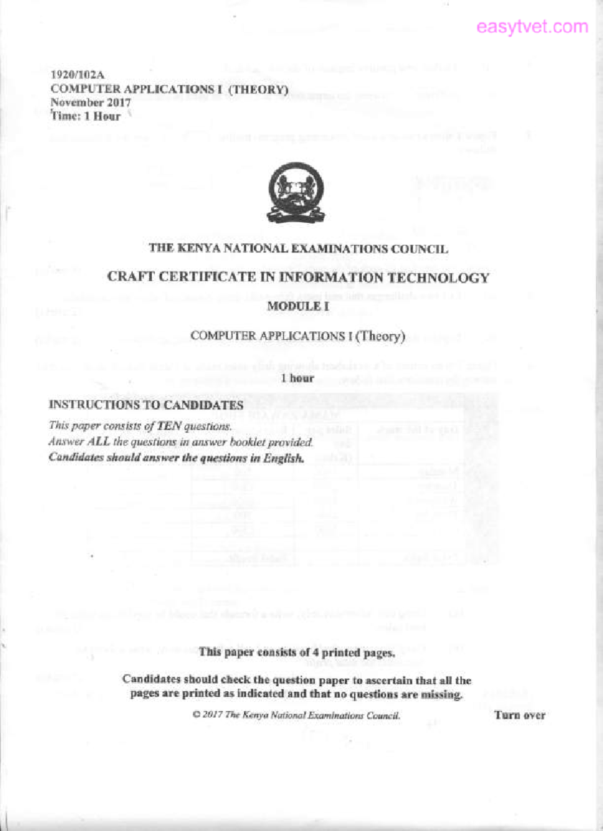 Computer application 1 theory 2017 nov - easytvet COMPUTER APPLICATIONS ...