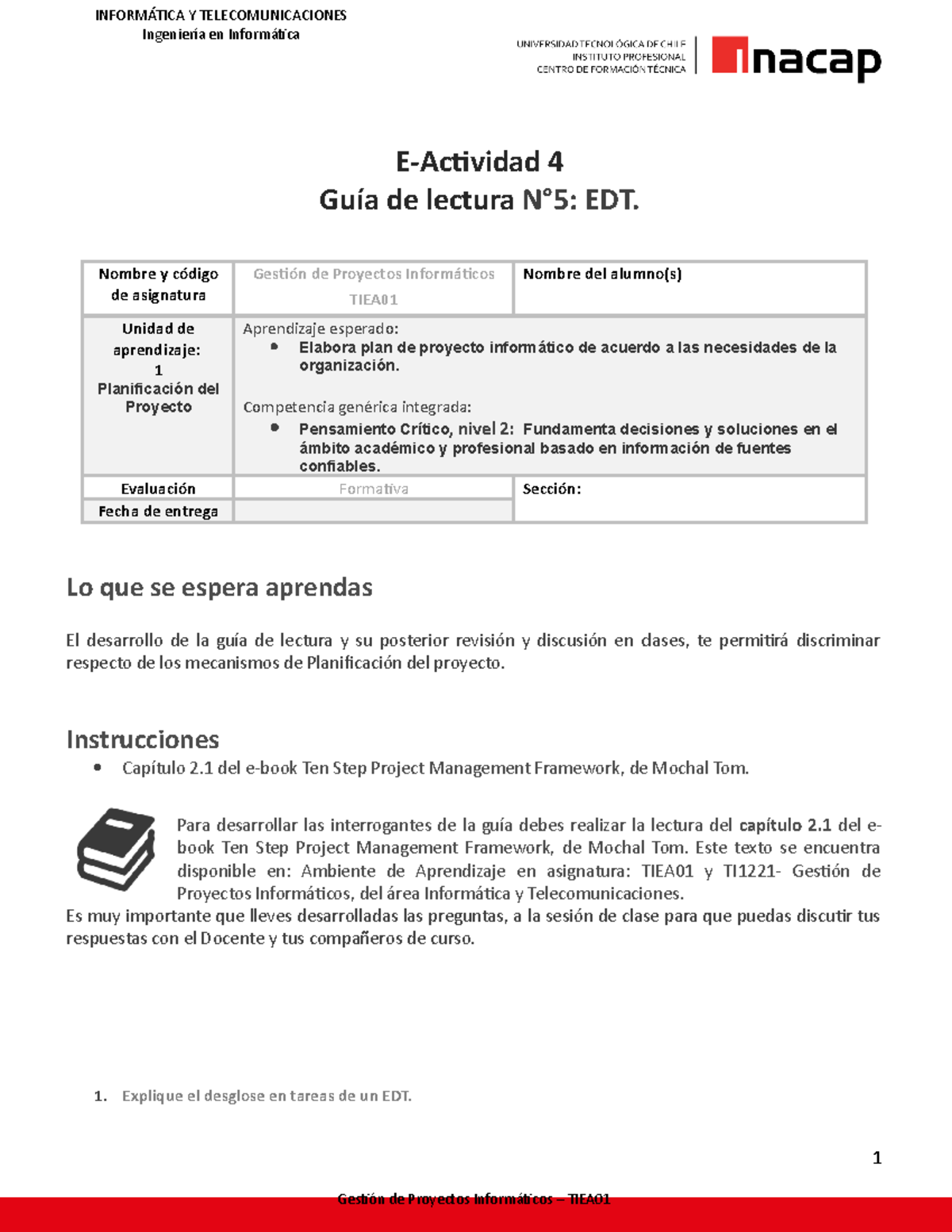 Que es una EDT - saddsa - E-Actividad 4 Guía de lectura N°5: EDT ...