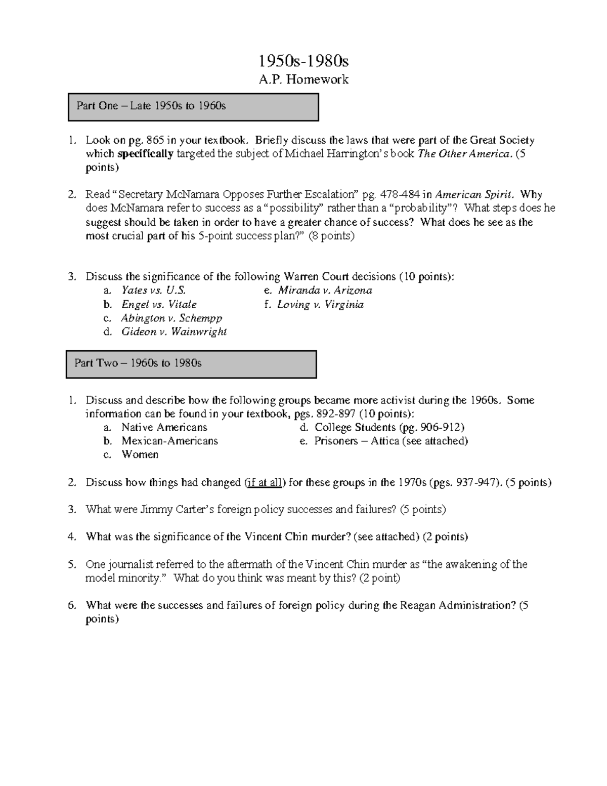 Apush 1950s to 1980s - 195 0s-1980s A. Homework Look on pg. 865 in your ...