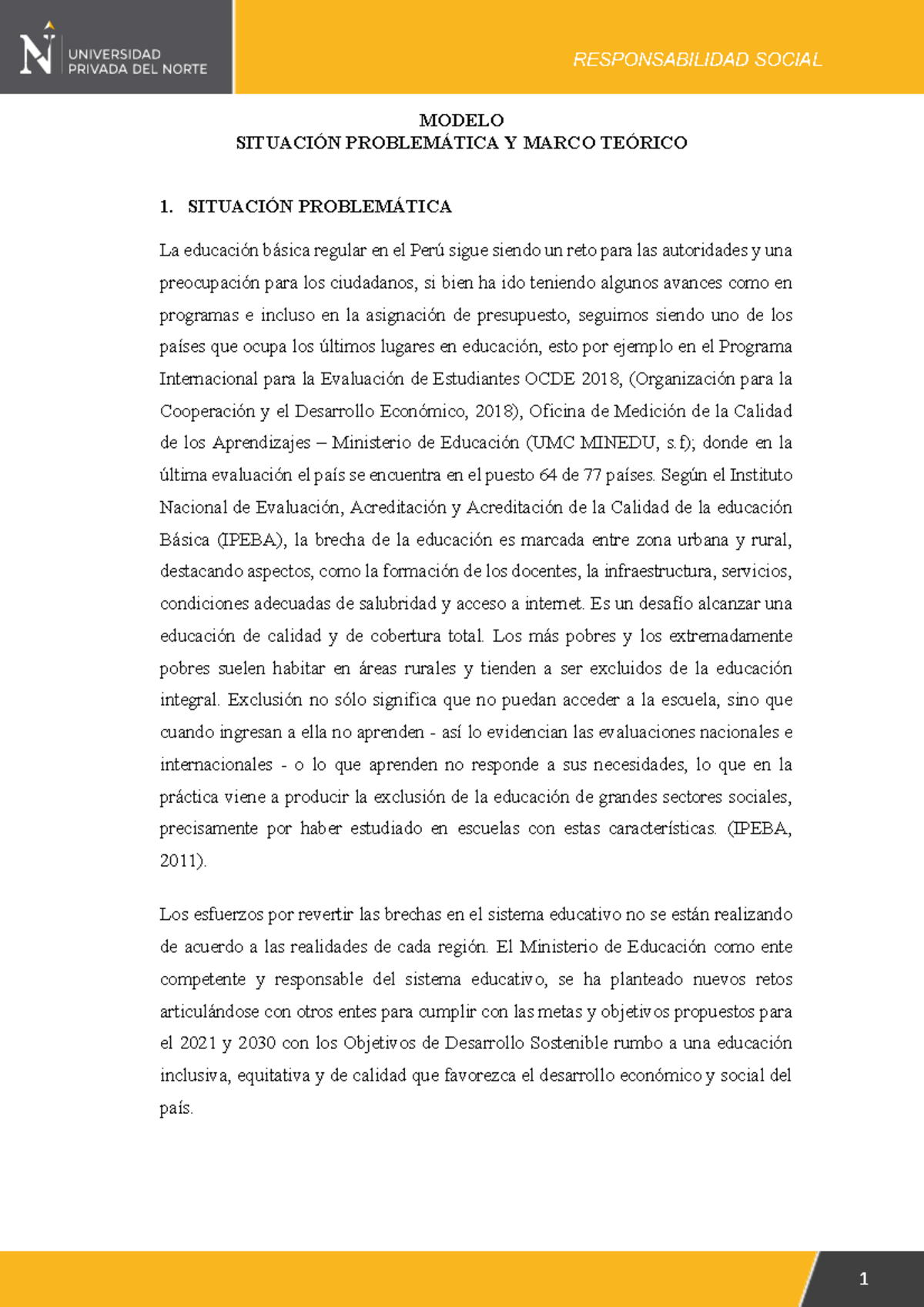 Modelo DE Situación PROB. Y Marco Teórico - 1 RESPONSABILIDAD SOCIAL ...