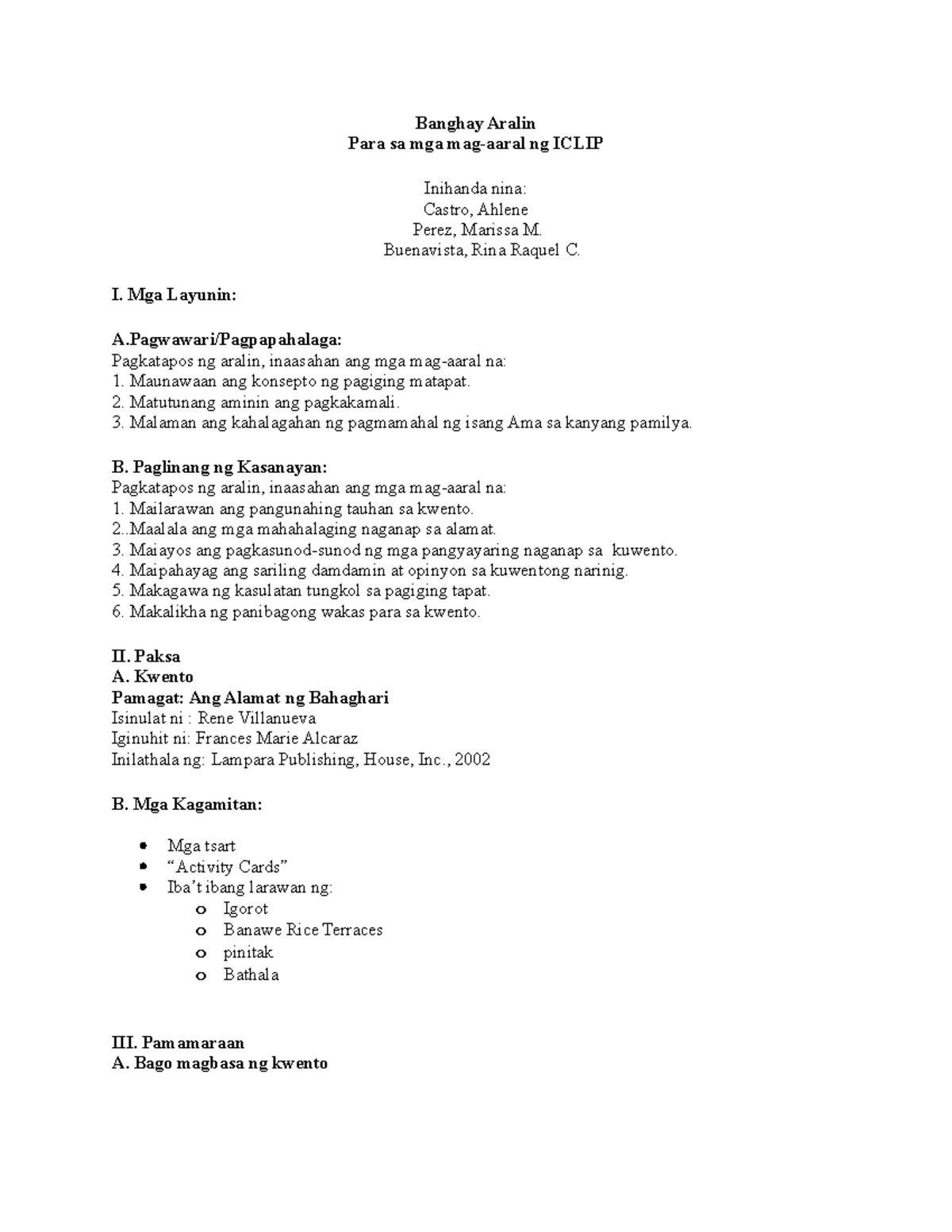 Banghay Aralin - Para sa mga mag-aaral ng ICLIPBanghay Aralin Castro ...