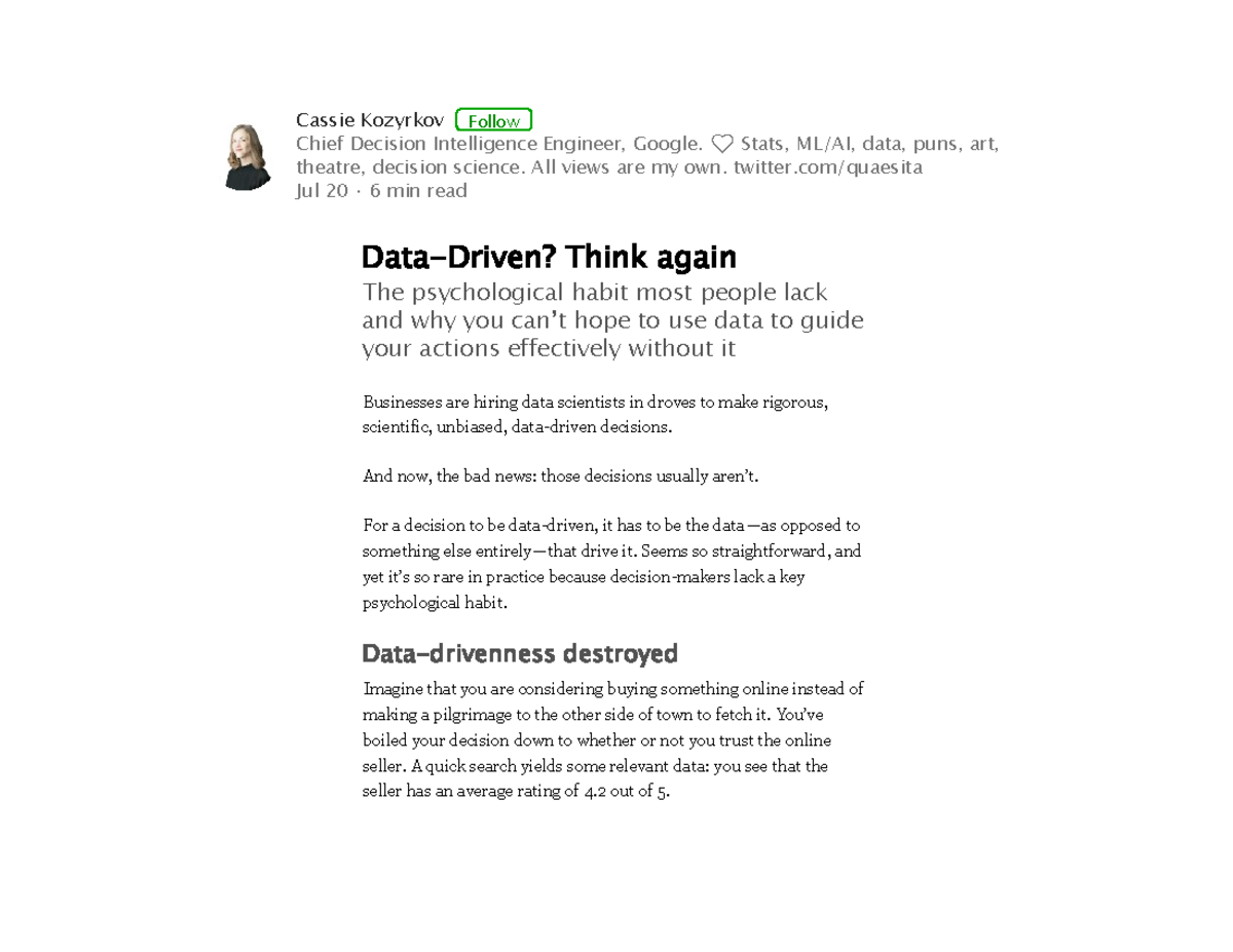 Data-Driven Think again – Hacker Noon - Cassie Kozyrkov Follow Chief Decision Intelligence ...