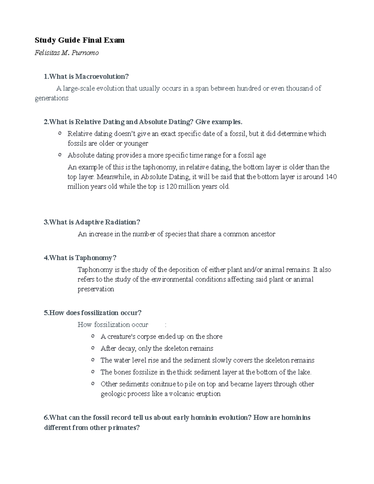 Study Guide Final Exam - Study Guide Final Exam Felisitas M. Purnomo 1 ...