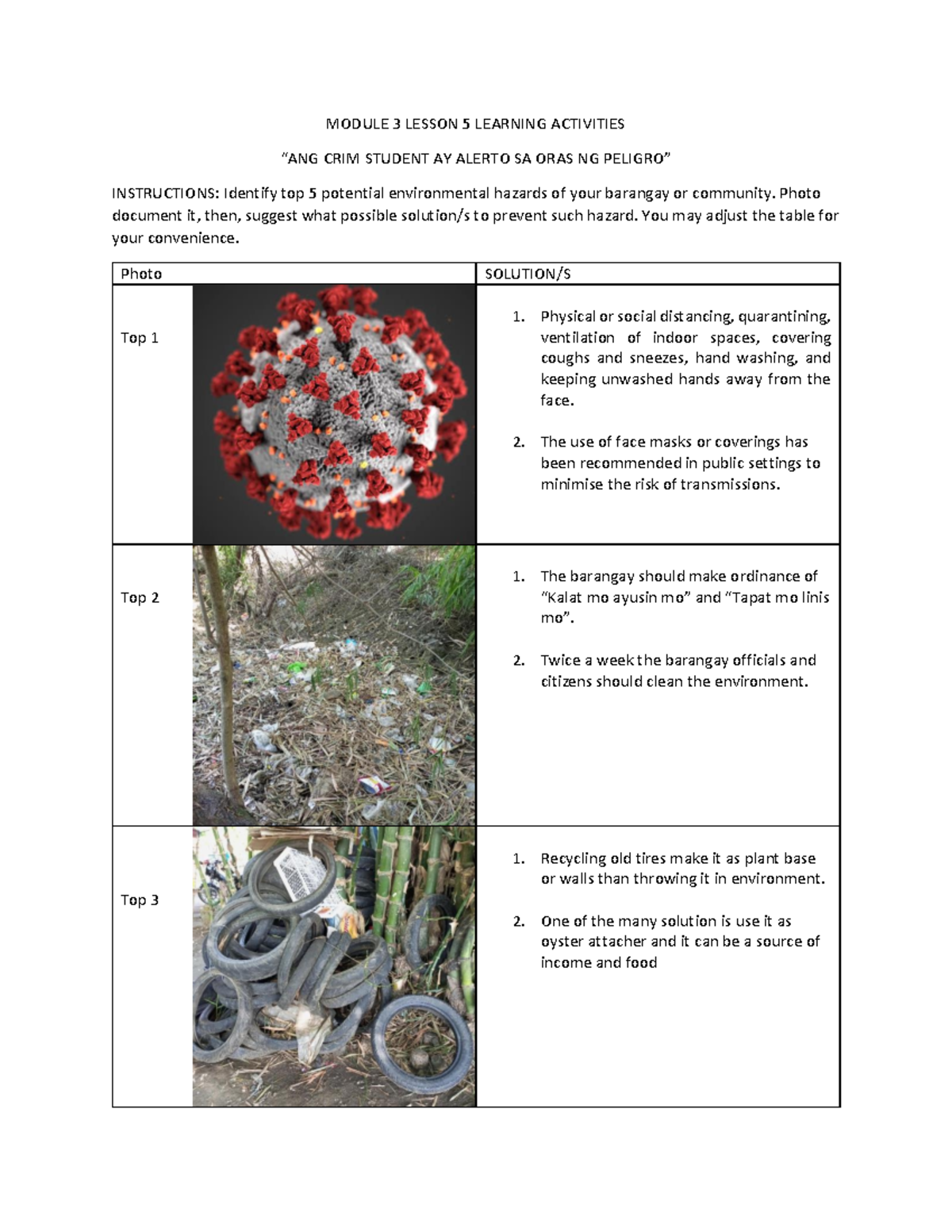 Module 3 Lesson 5 Learning Activities envisci - MODULE 3 LESSON 5 ...