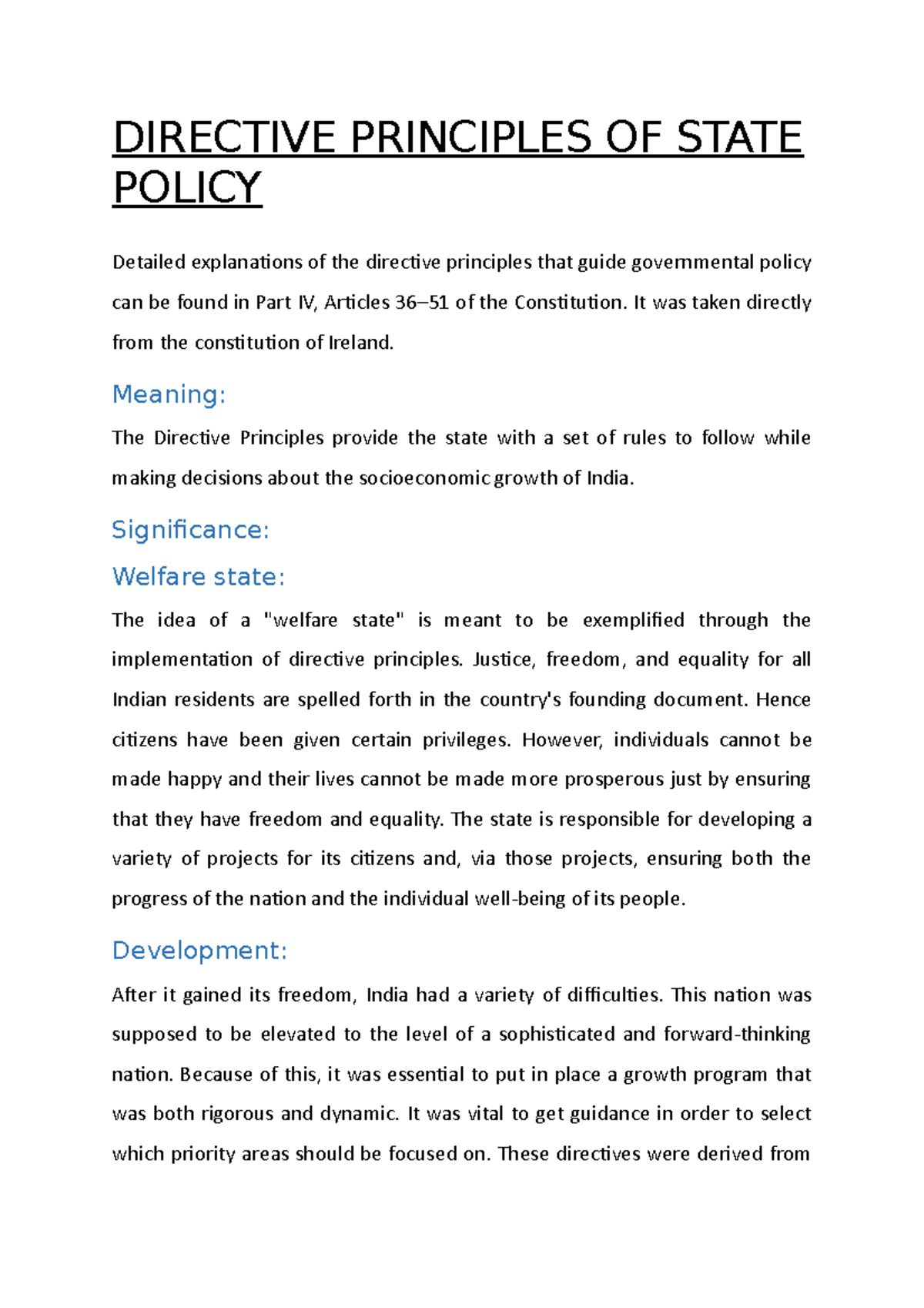 Directive Principles OF State Policy - DIRECTIVE PRINCIPLES OF STATE ...