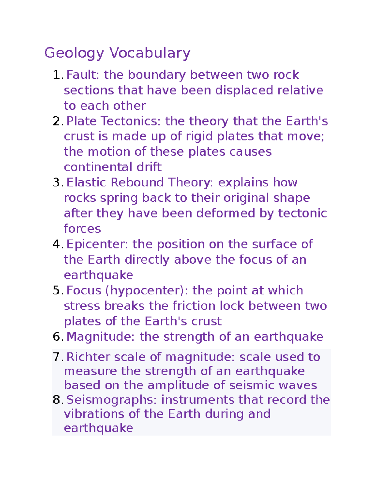 Geology Vocabulary - Geology Vocabulary Fault: the boundary between two ...