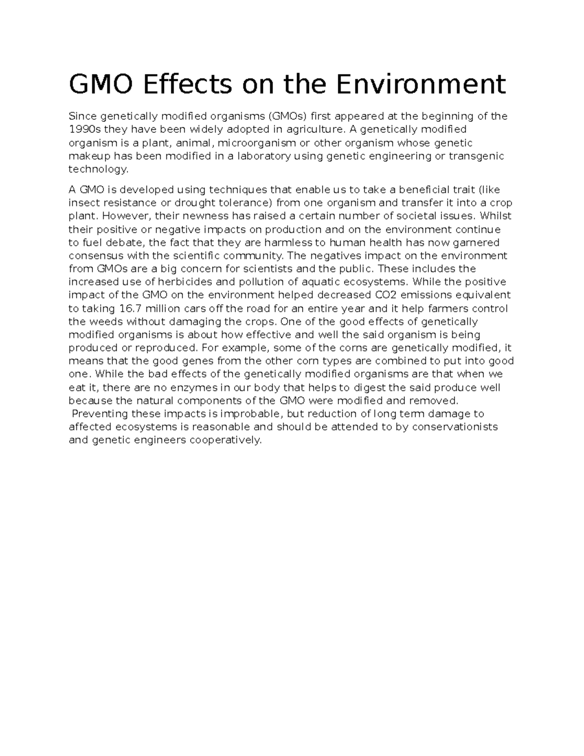 GMO Effects on the Environment-leila - GMO Effects on the Environment ...