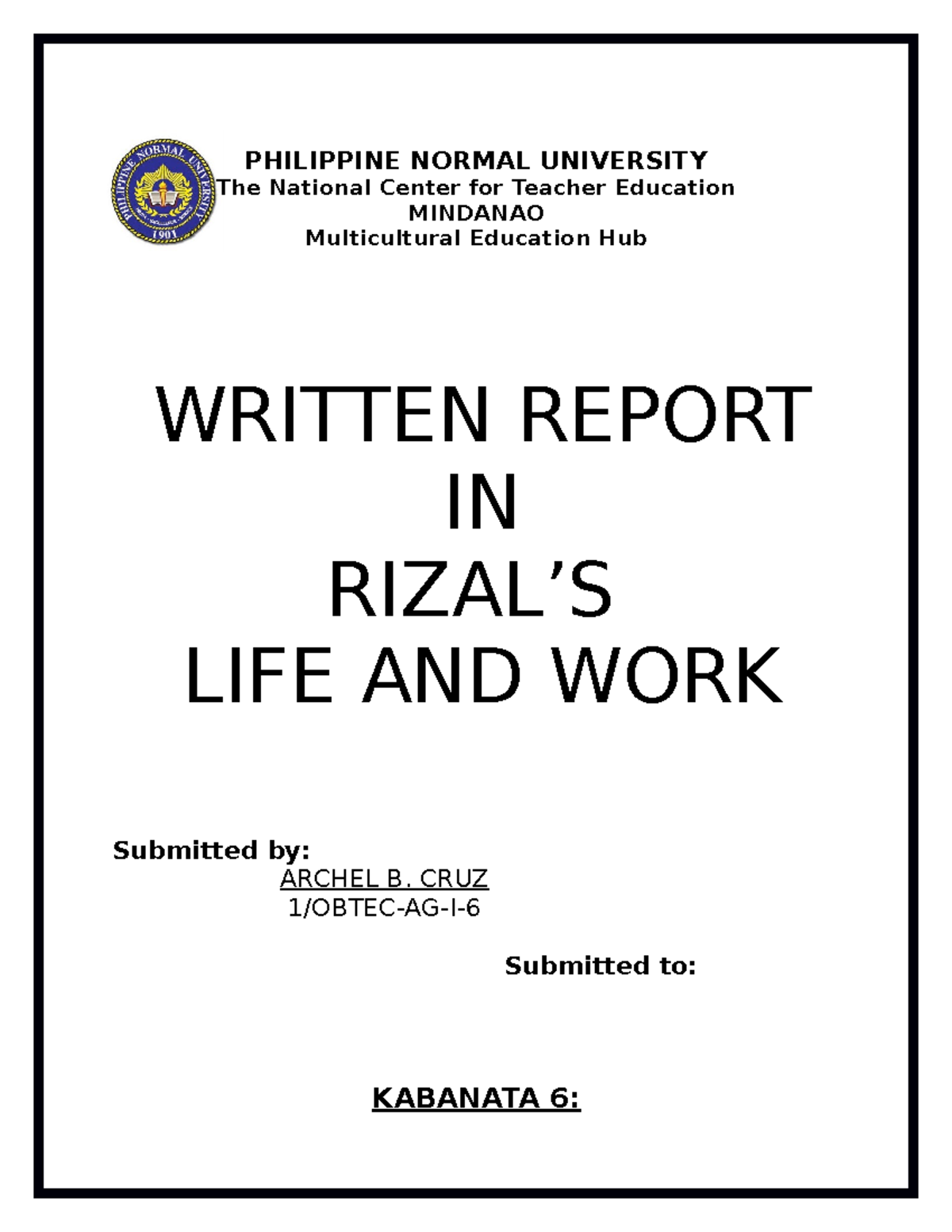 Written Report ( Kabanata 6) - PHILIPPINE NORMAL UNIVERSITY The ...