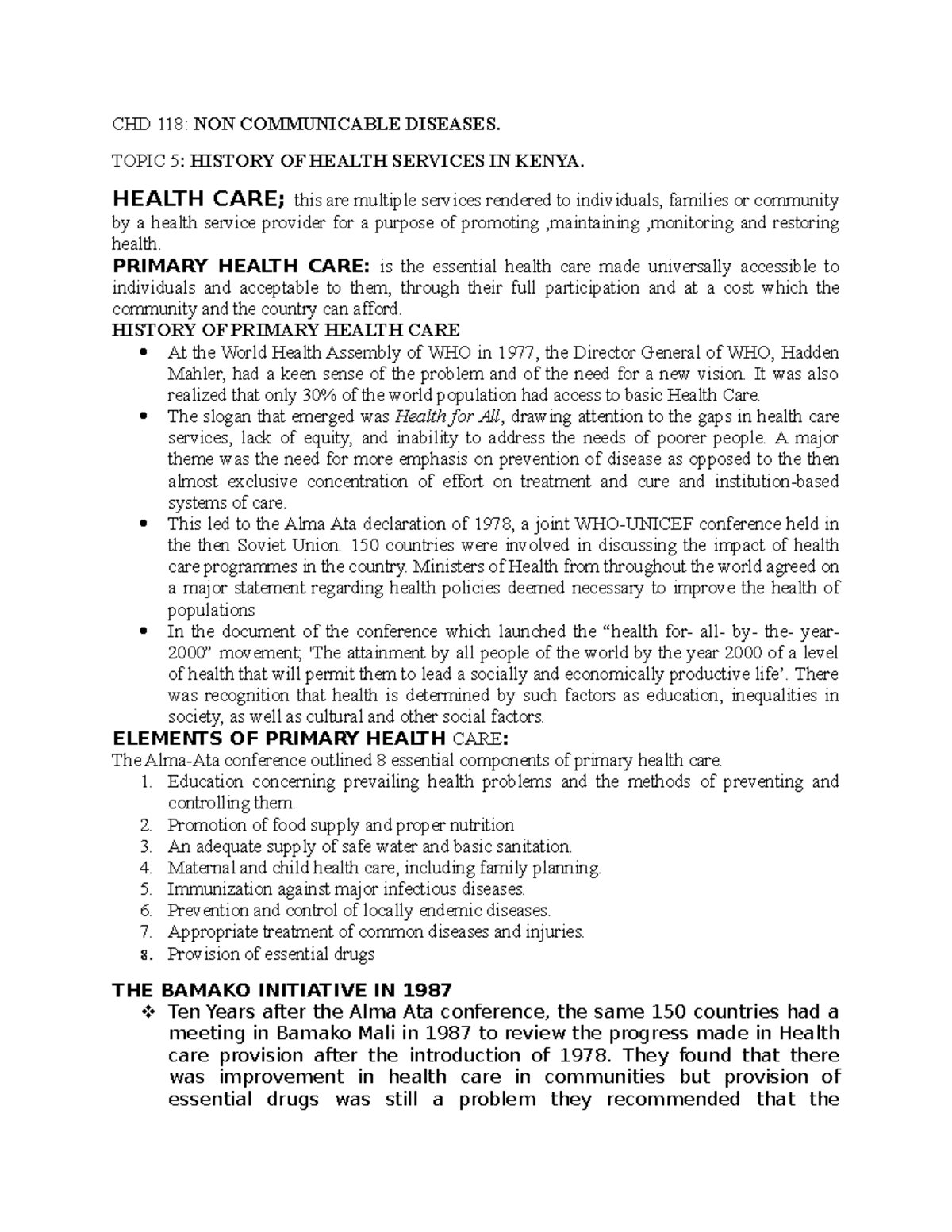 CHD 118 Lecture 5 - CHD 118: NON COMMUNICABLE DISEASES. TOPIC 5 ...