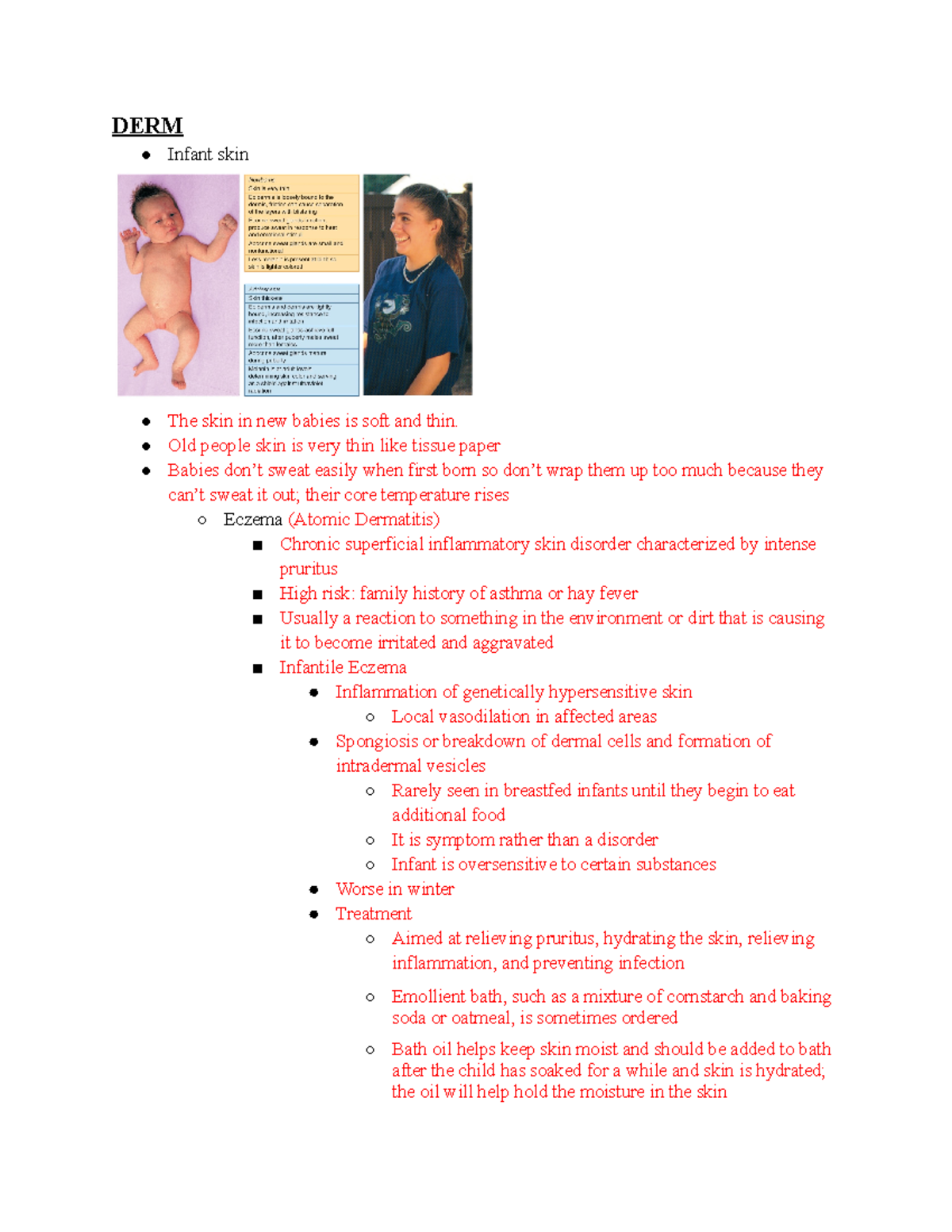 Copy of NURS 345 Exam 4 Notes - DERM Infant skin The skin in new babies ...