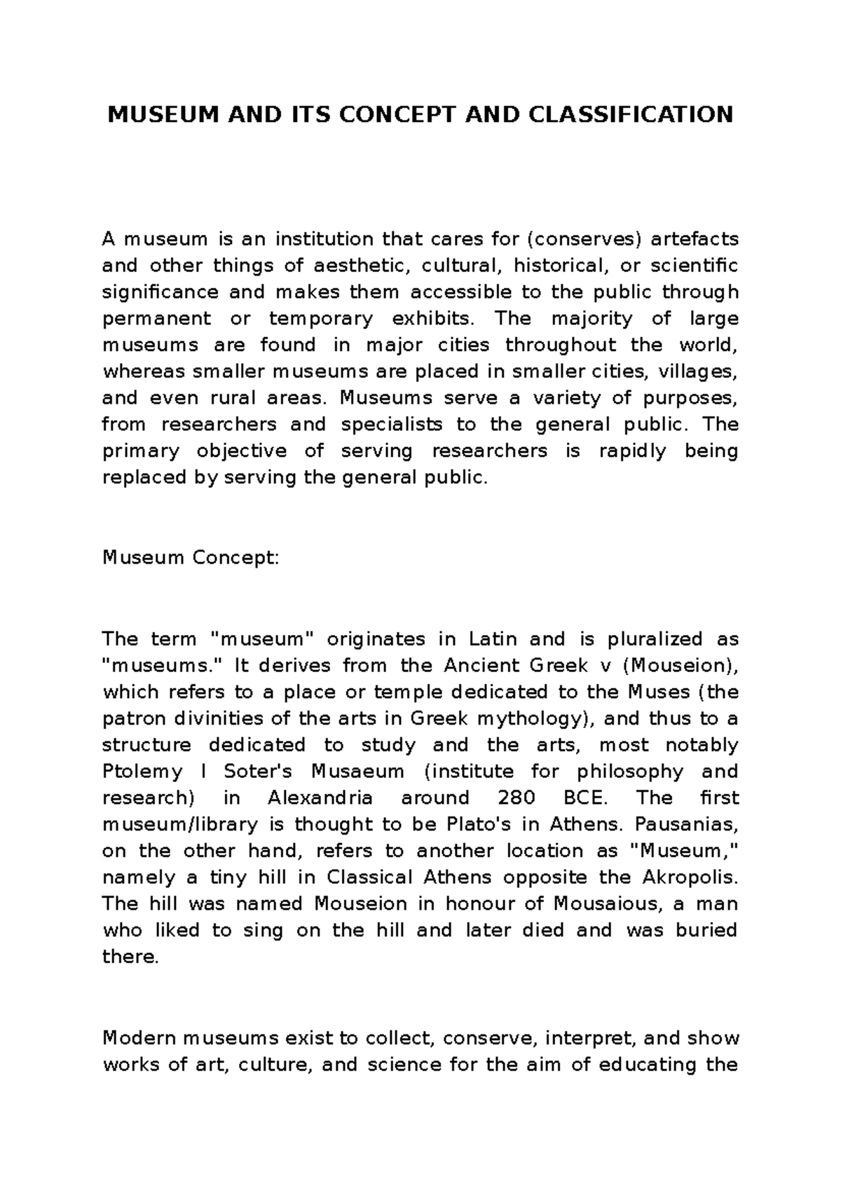 Museum AND ITS Concept AND Classification - MUSEUM AND ITS CONCEPT AND ...