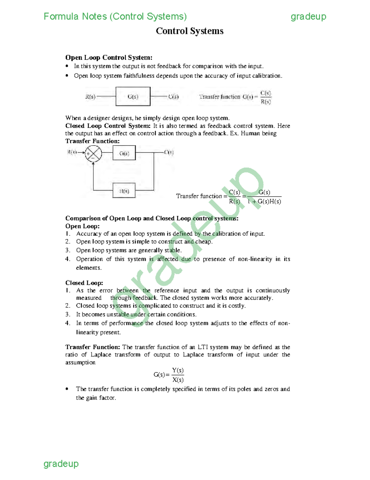 Formula Notes Control Systems - Open Loop Control System: In this ...