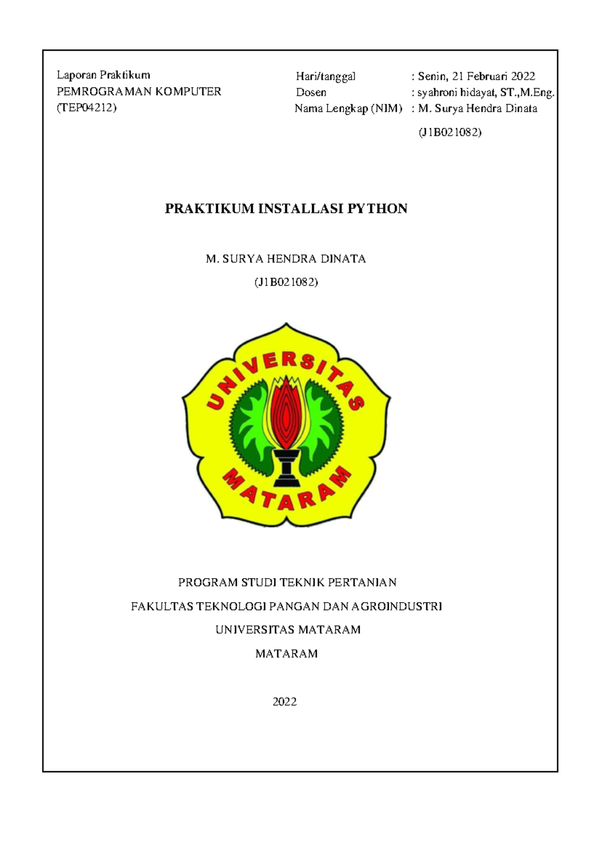 J1B021082 M Surya Hendra Dinata Laporan Acara 1-converted - Laporan ...