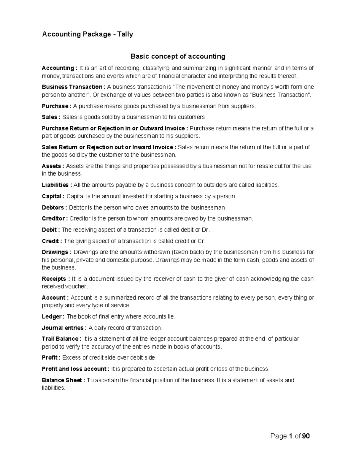 E Business Accounting Tally Notes IV sem - Basic concept of accounting ...
