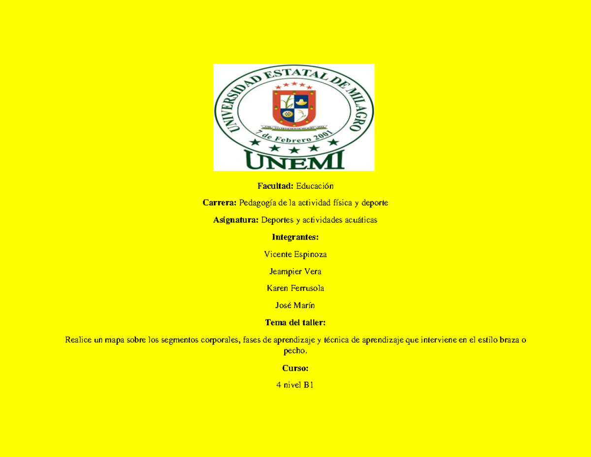 Mapa mental del estilo pecho o braza - Facultad: Educación Carrera ...